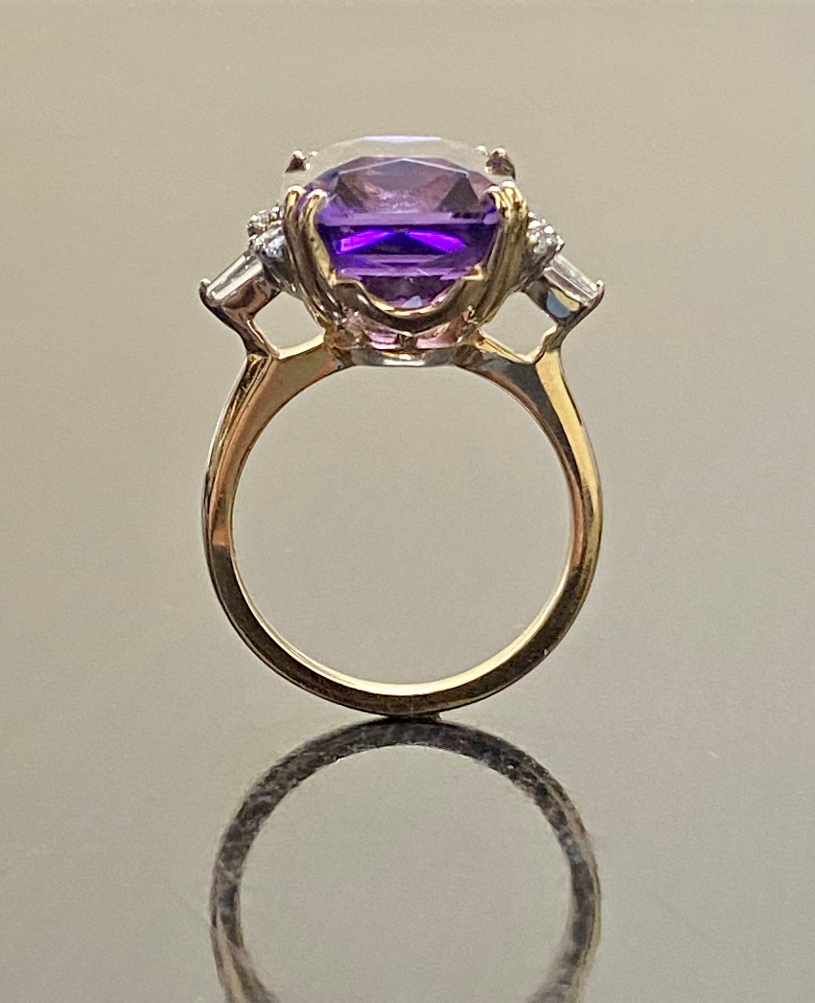 14K Rose Gold Diamond Radiant Cut Amethyst Engagement Ring - Rose Gold ...