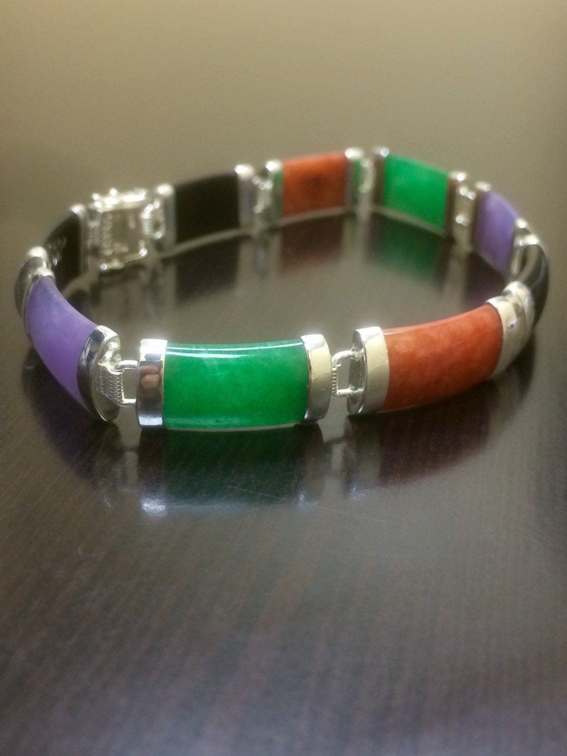 Jade Bracelet - Sterling Silver Multi Color Jade Bracelet - Silver ...