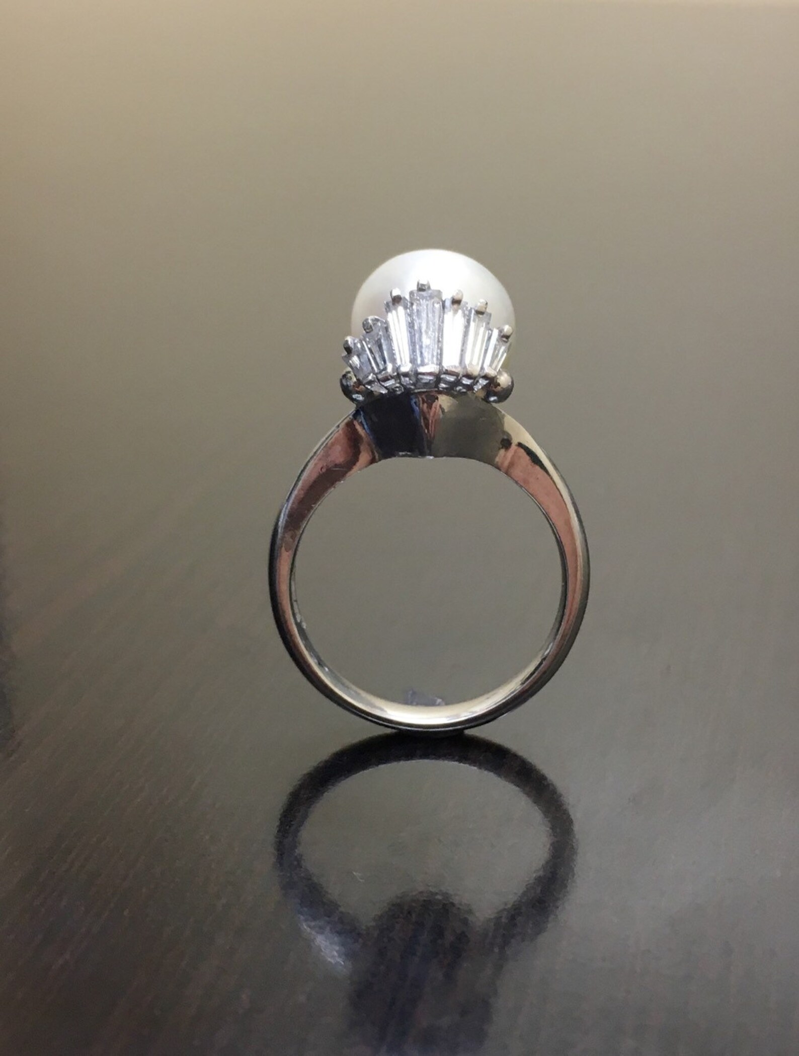 Art Deco Platinum Diamond Pearl Engagement Ring Art Deco | Etsy