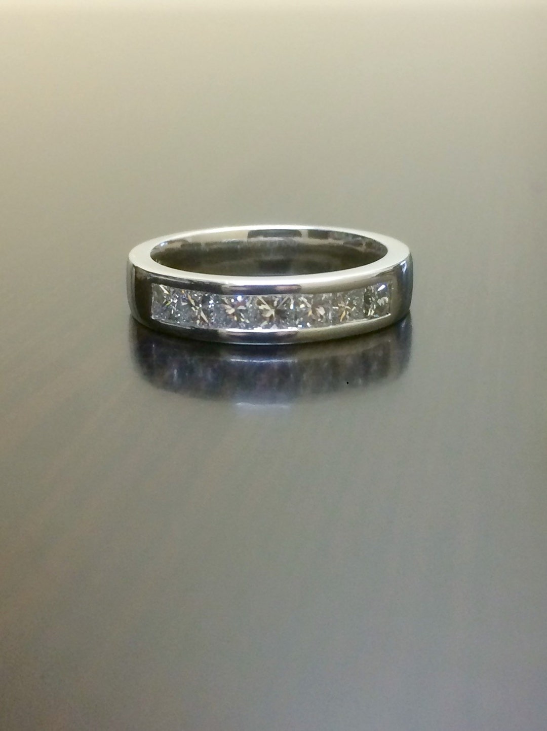 Princess Cut Diamond Engagement Band - Platinum Diamond Wedding Band ...