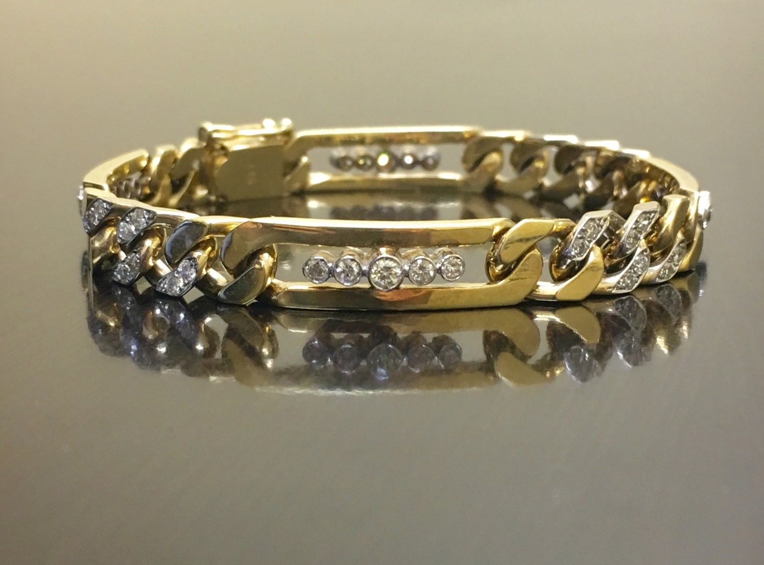 14K Yellow Gold Cuban Link Diamond Bracelet 14K Diamond | Etsy