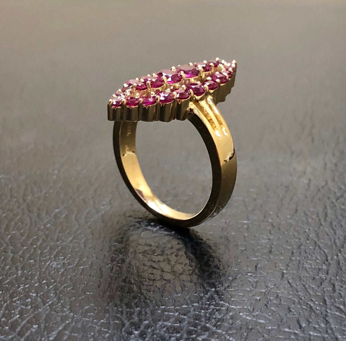 Custom Made Almond Shape 18K Yellow Gold Cluster Genuine Ruby | Etsy