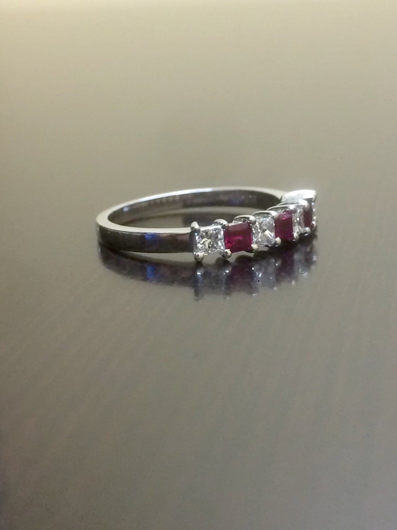 Platinum Princess Cut Diamond Ruby Engagement Band - Platinum Diamond ...