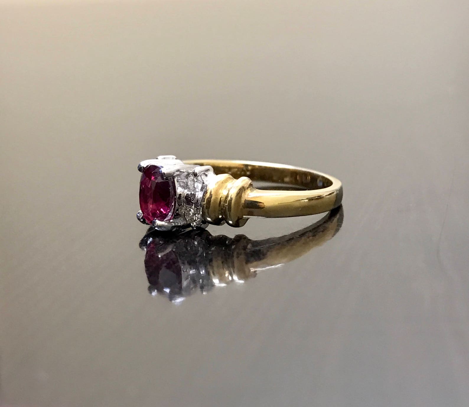 14K Yellow Gold Ruby Diamond Engagement Ring 14K Gold - Etsy
