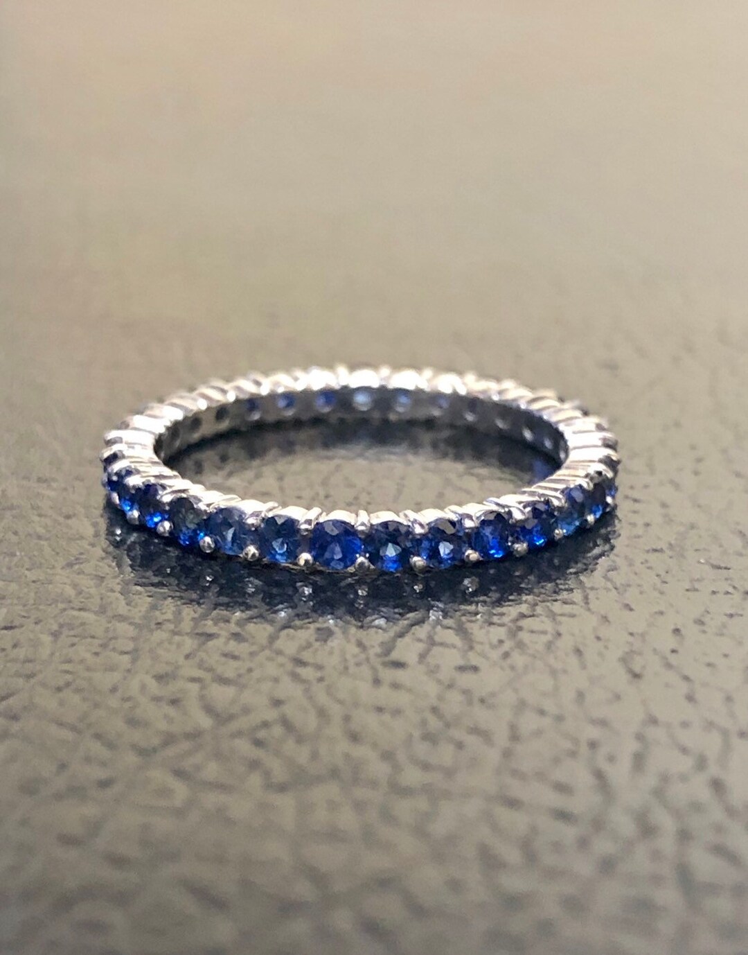 Art Deco 14K White Gold Eternity Blue Sapphire Engagement Band - 14K ...