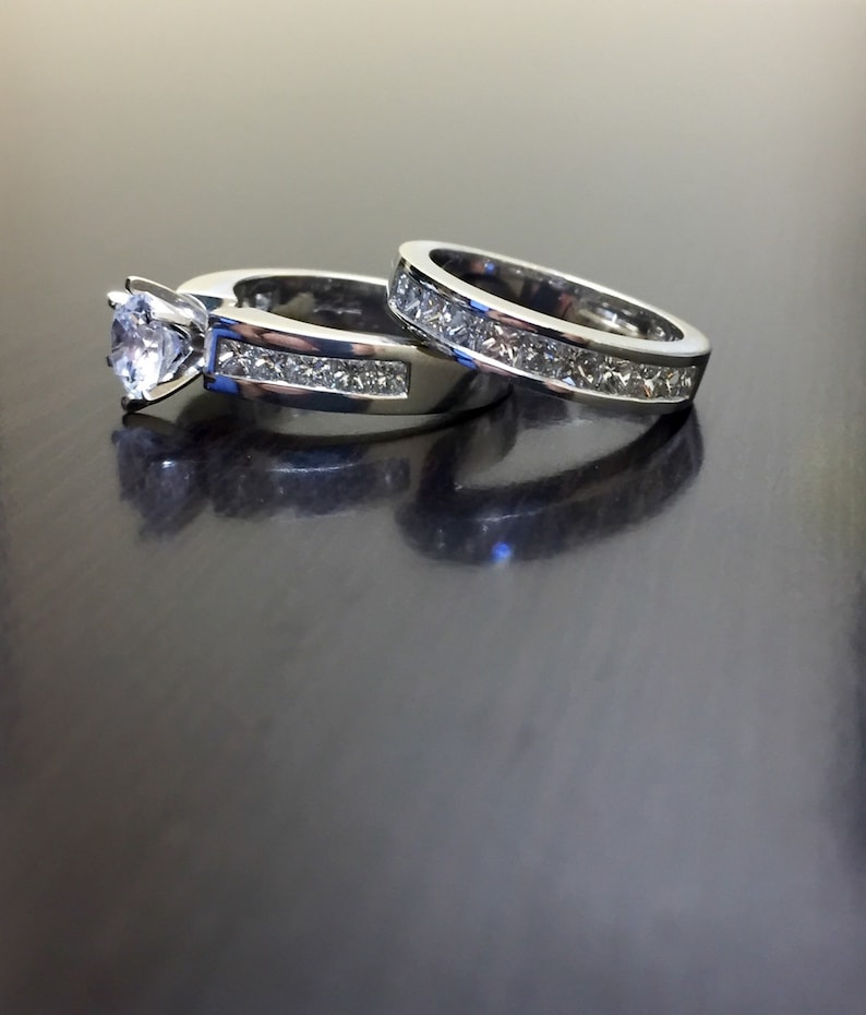 18K White Gold Diamond Engagement Ring Bridal Set - 18K Gold Diamond ...
