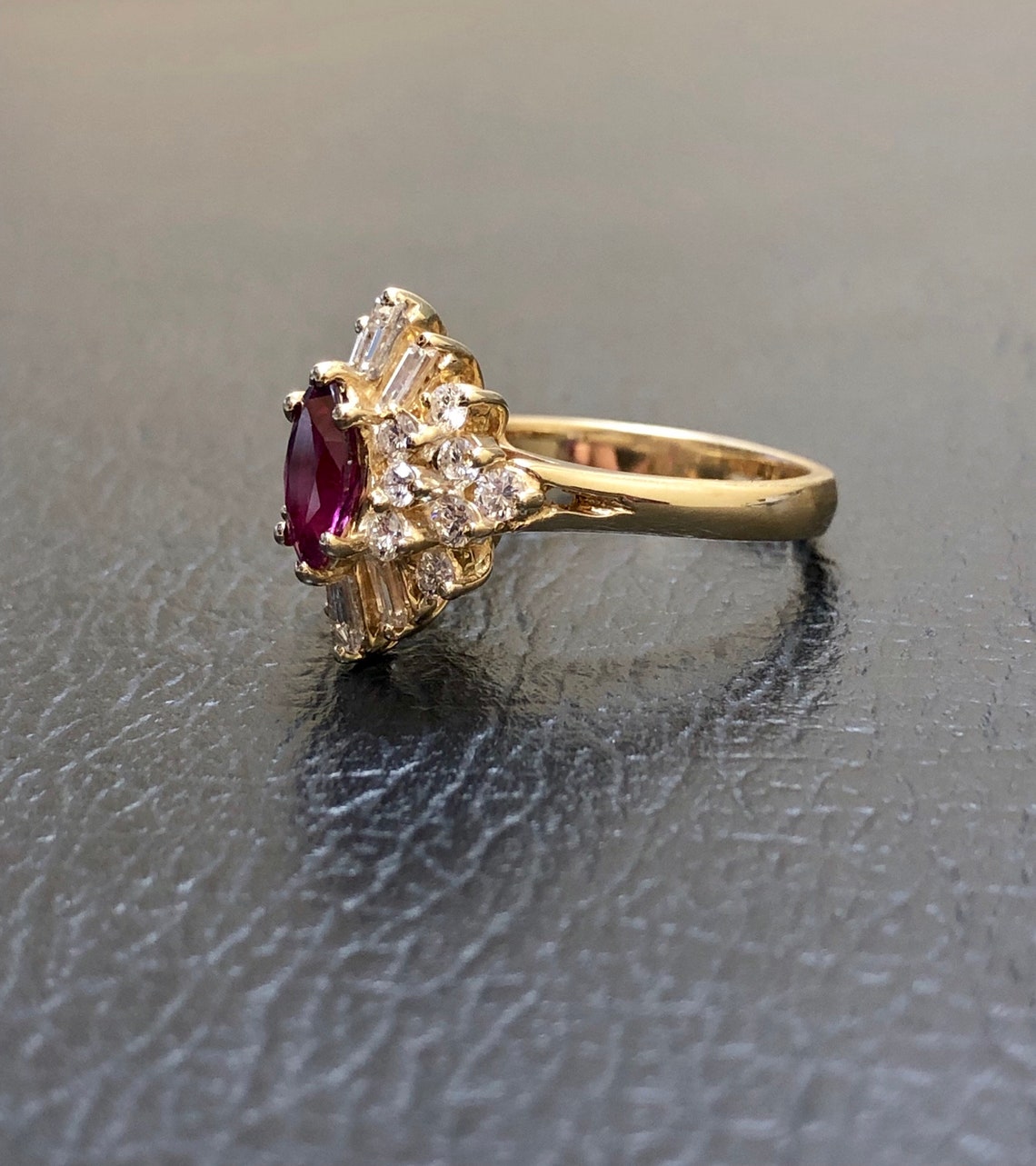 14K Yellow Gold Ruby Diamond Engagement Ring 14K Gold | Etsy