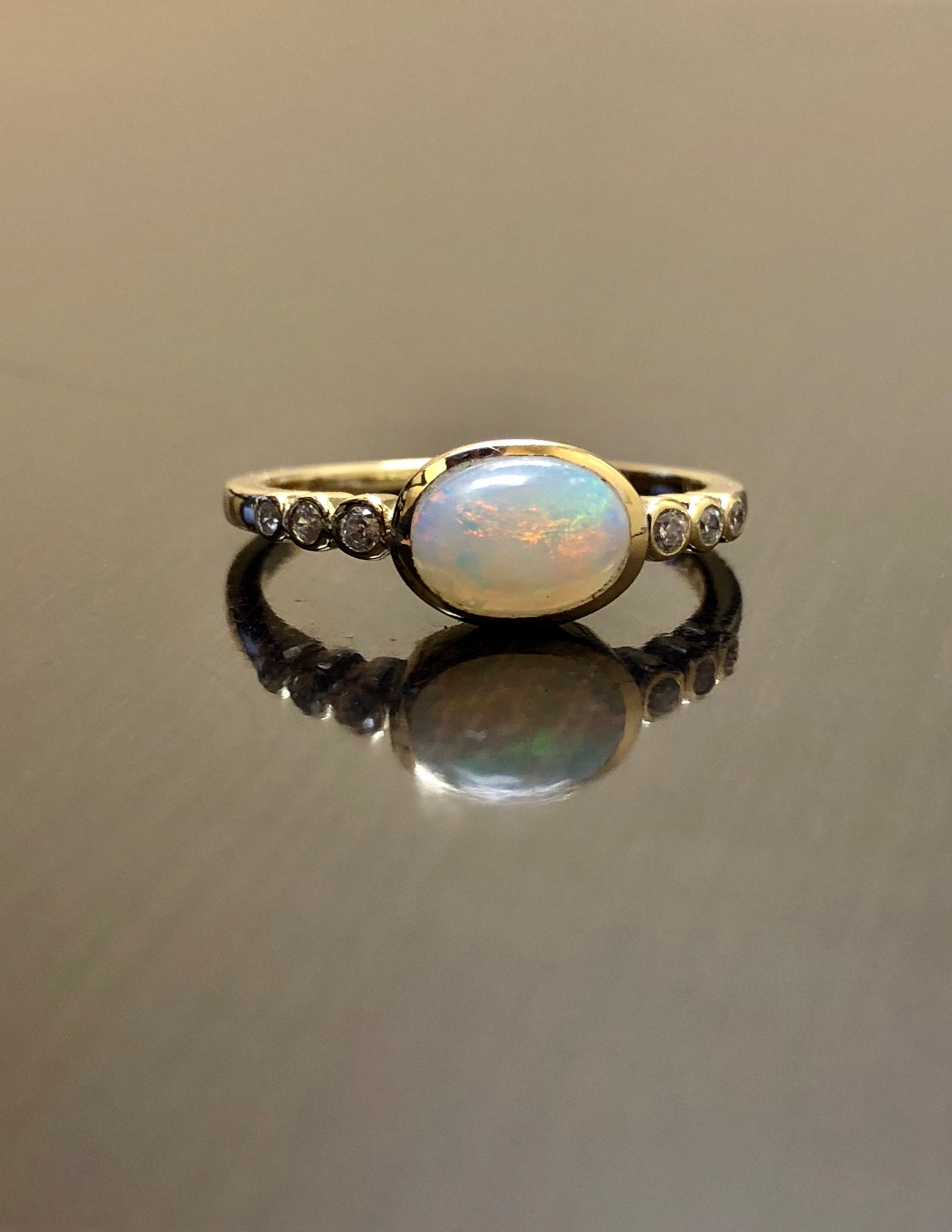 14K Yellow Gold Opal Engagement Ring East West Opal Diamond | Etsy