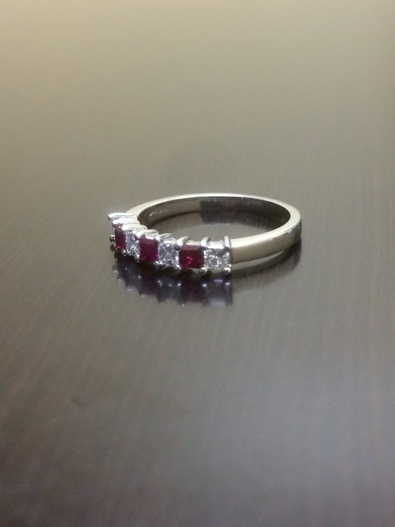 Platinum Princess Cut Diamond Ruby Engagement Band Platinum - Etsy