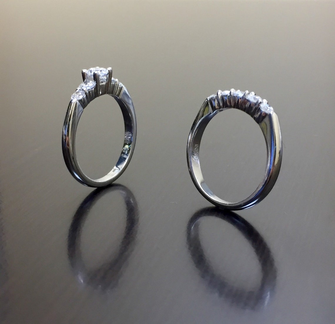 Platinum Diamond Engagement Ring Bridal Set Platinum Five | Etsy