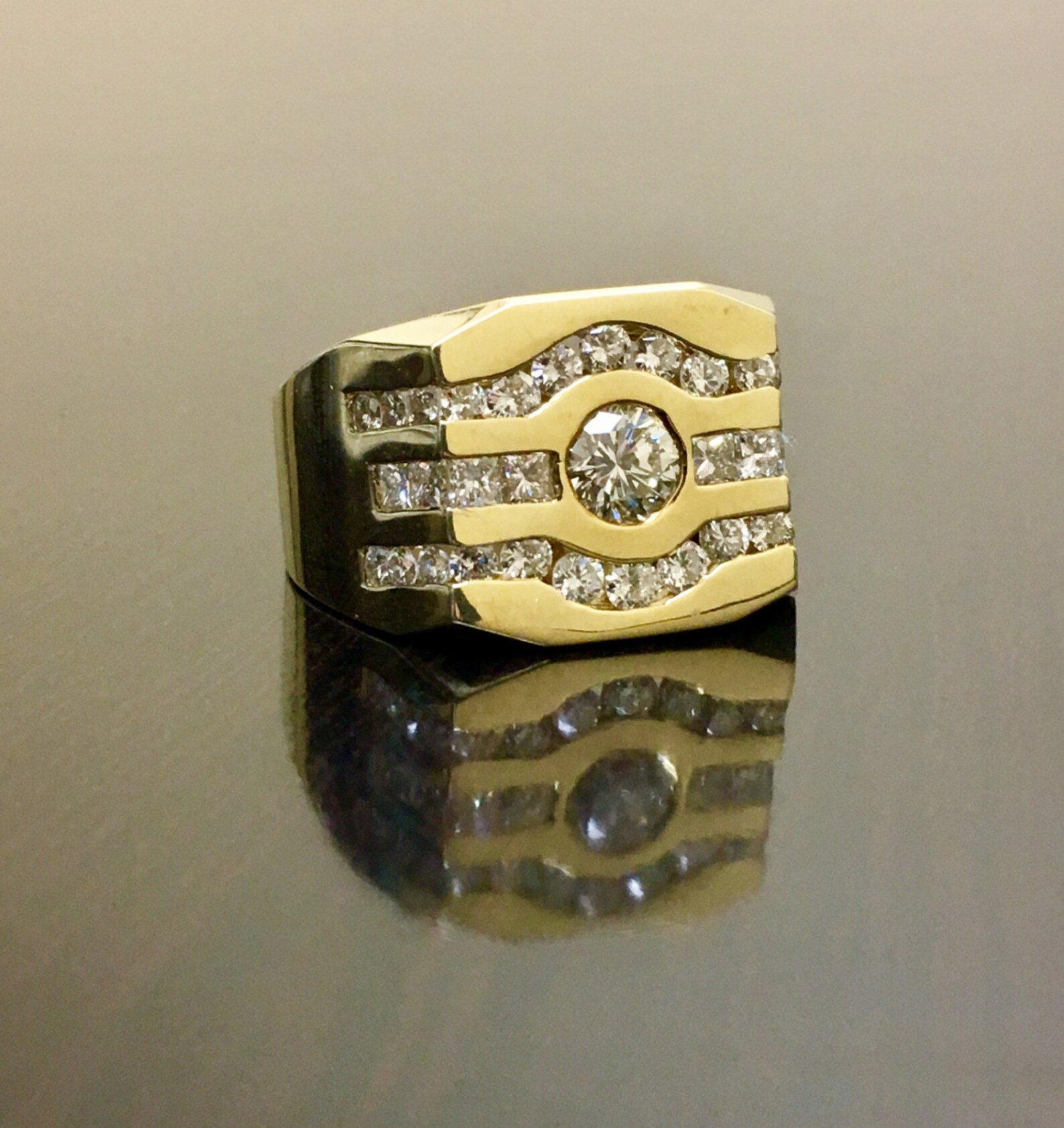 14K Yellow Gold Men's Diamond Ring 14K Gold Men's | Etsy