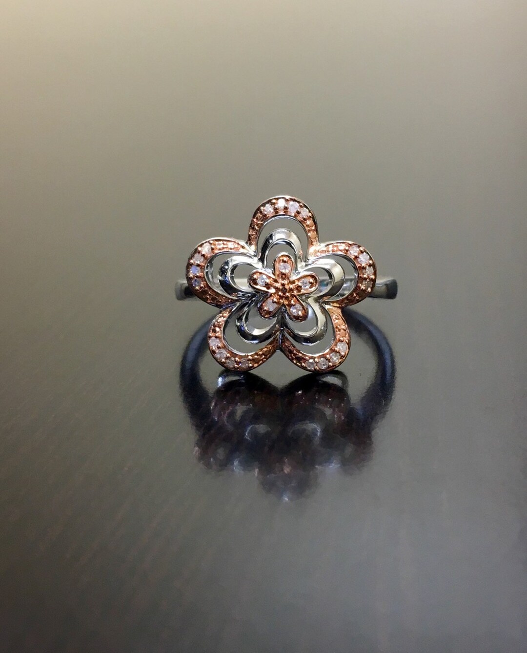 Rose Gold Diamond Engagement Ring - Rose Gold Two Tone Diamond Wedding ...