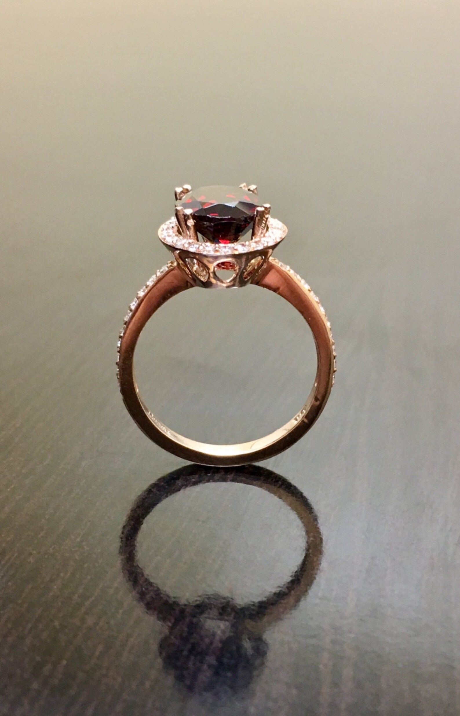 18K Rose Gold Diamond Garnet Engagement Ring Art Deco Rose - Etsy