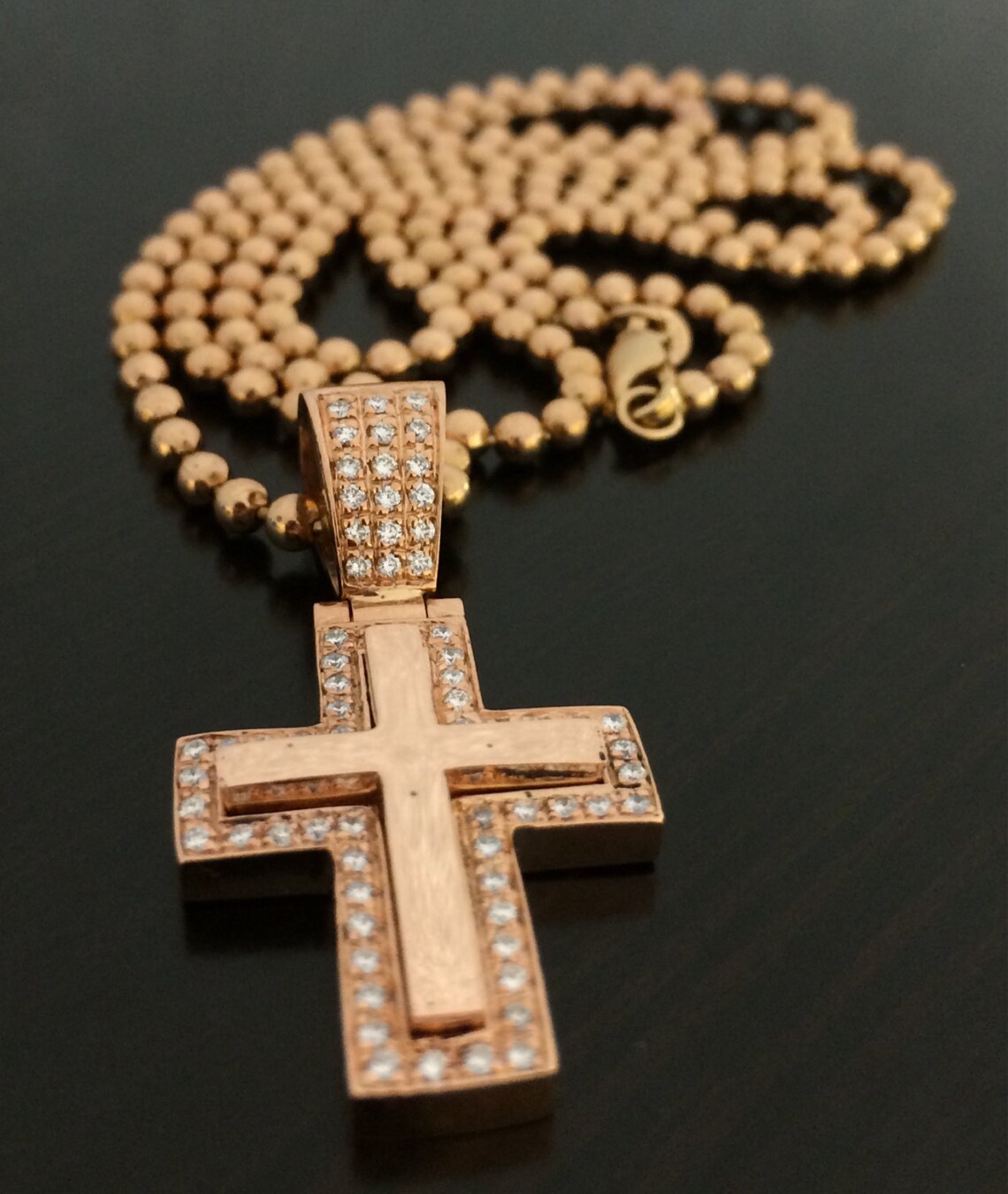 Modern Handmade 14K Rose Gold Bead Necklace With Pave Diamond | Etsy