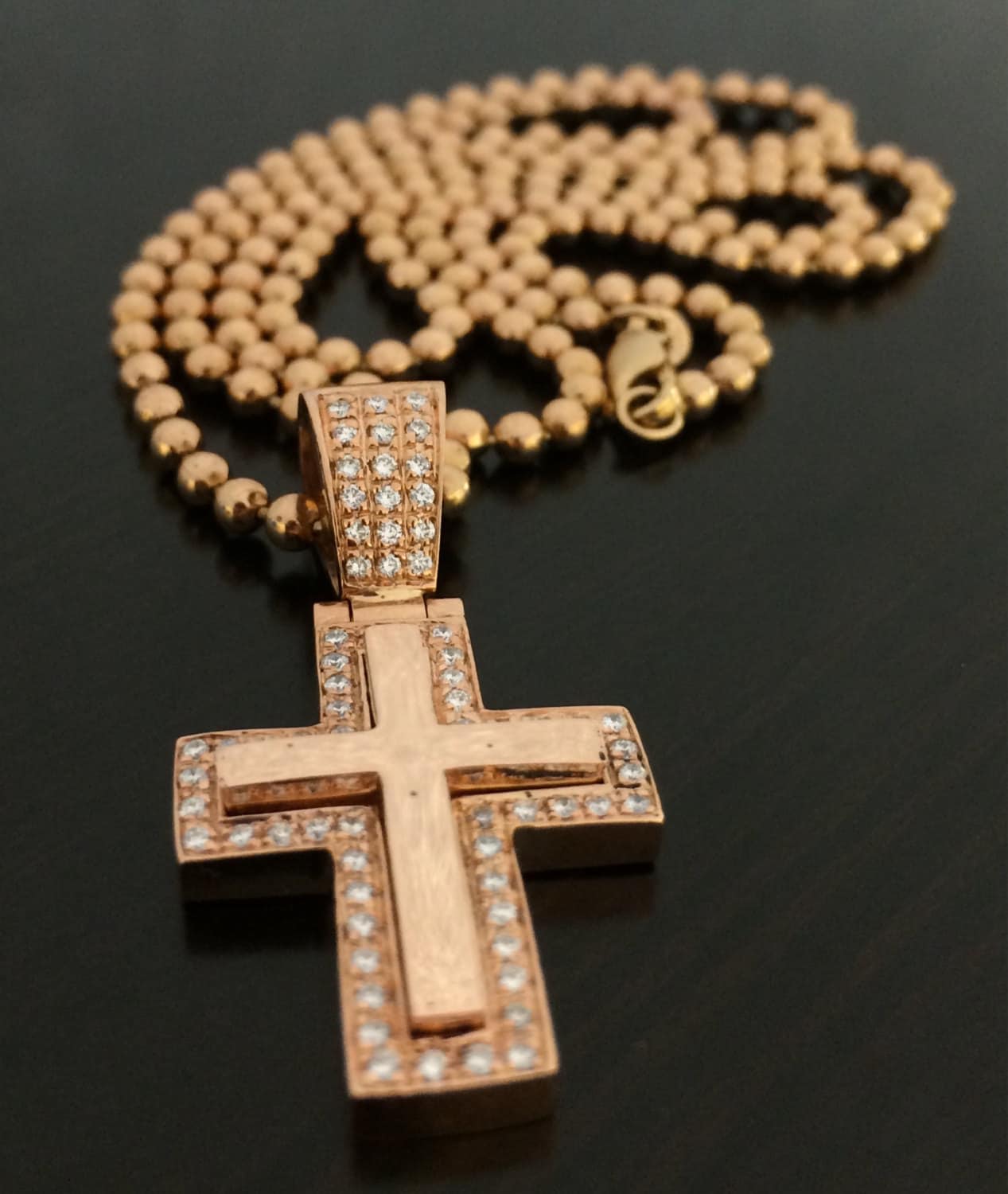 Modern Handmade 14K Rose Gold Bead Necklace With Pave Diamond | Etsy