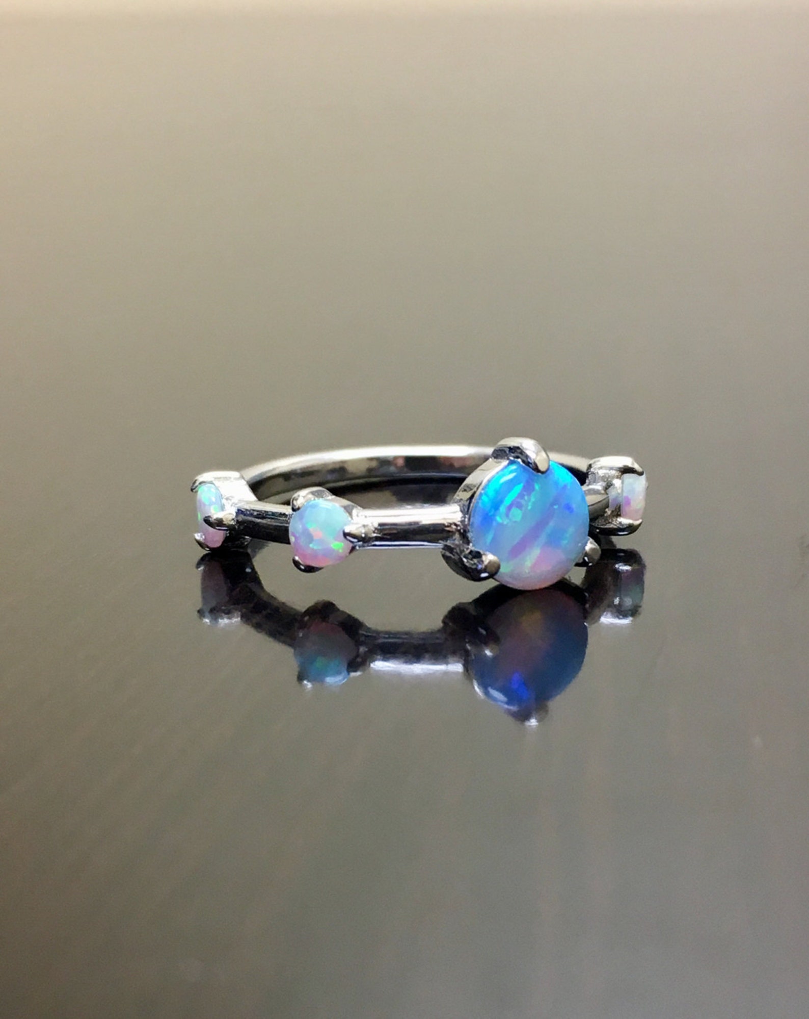 14K White Gold Opal Engagement Ring 14K Gold Modern Opal | Etsy