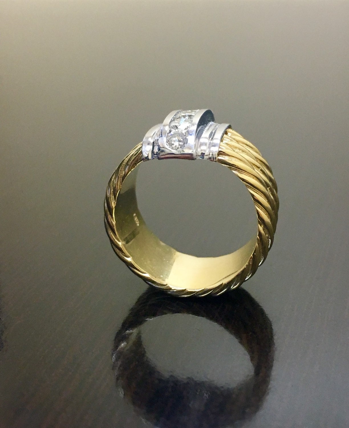 14K Two Tone Gold Diamond Engagement Band 14K Gold Diamond | Etsy