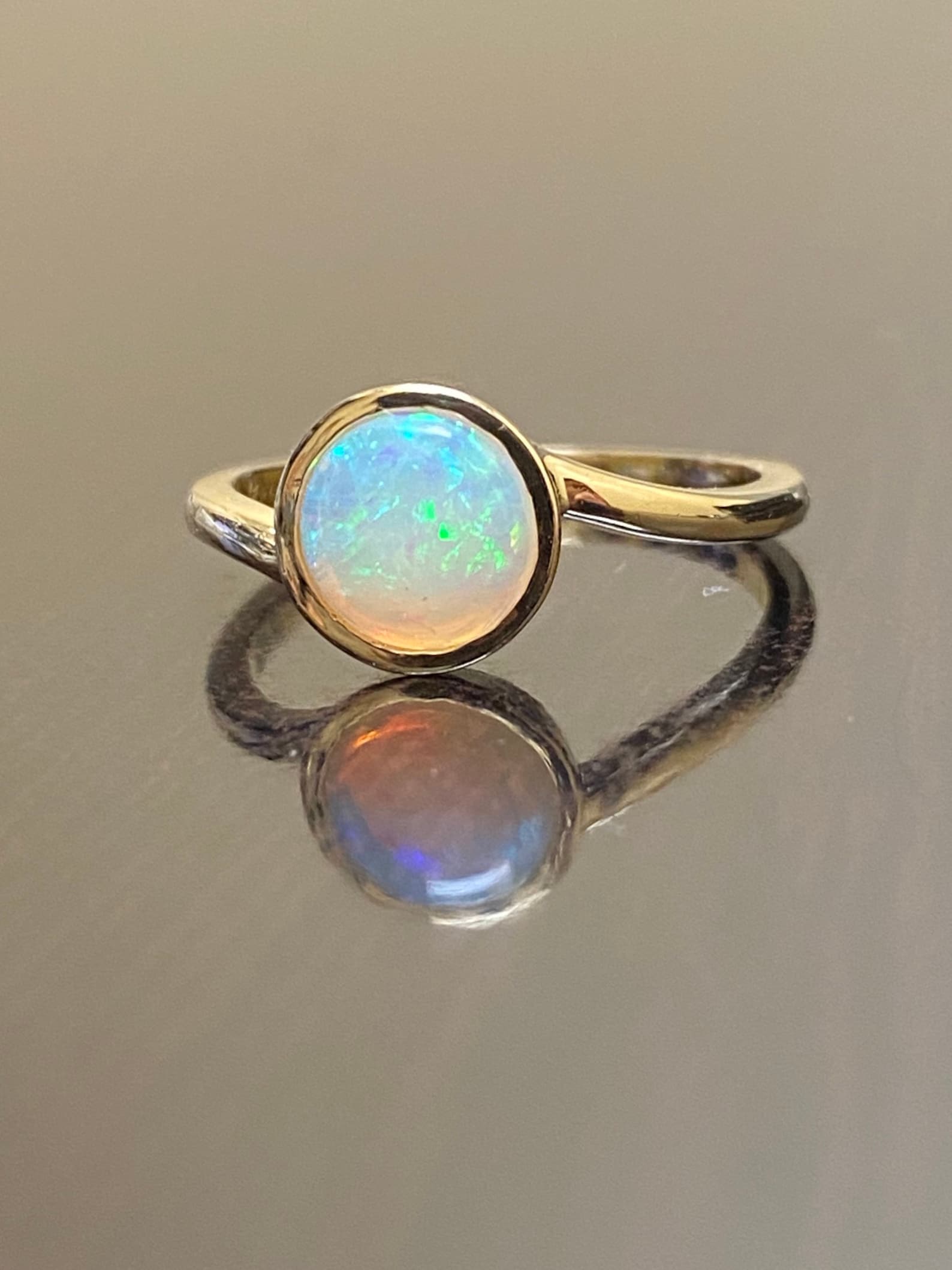 14K Yellow Gold Minimalist Opal Engagement Ring Modern | Etsy