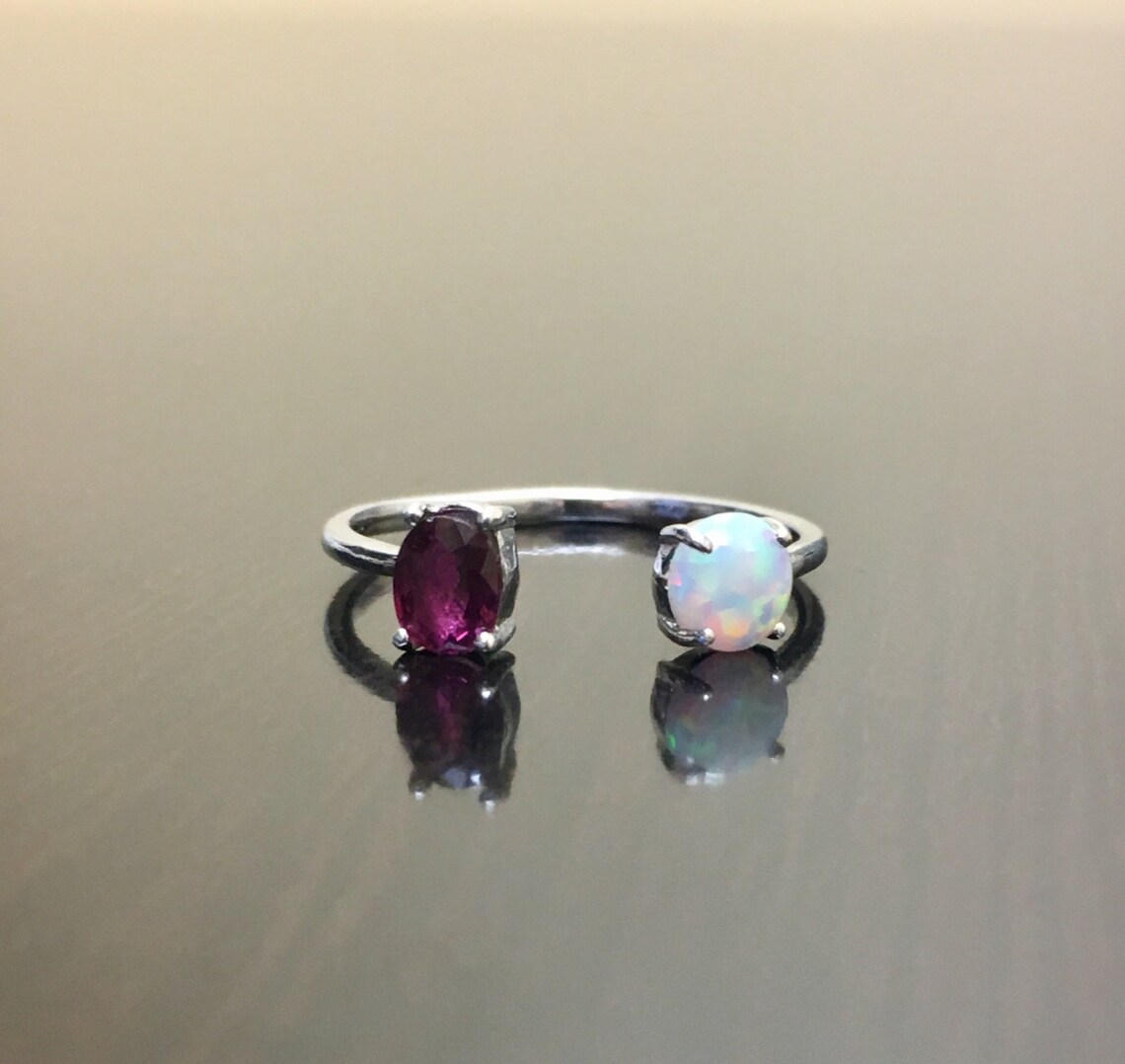 14K White Gold Ruby Opal Engagement Ring - 14K Gold Opal Ruby Wedding ...