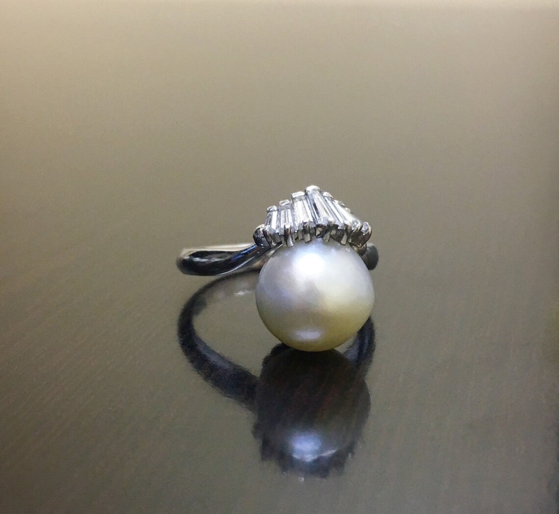 Art Deco Platinum Diamond Pearl Engagement Ring Art Deco | Etsy