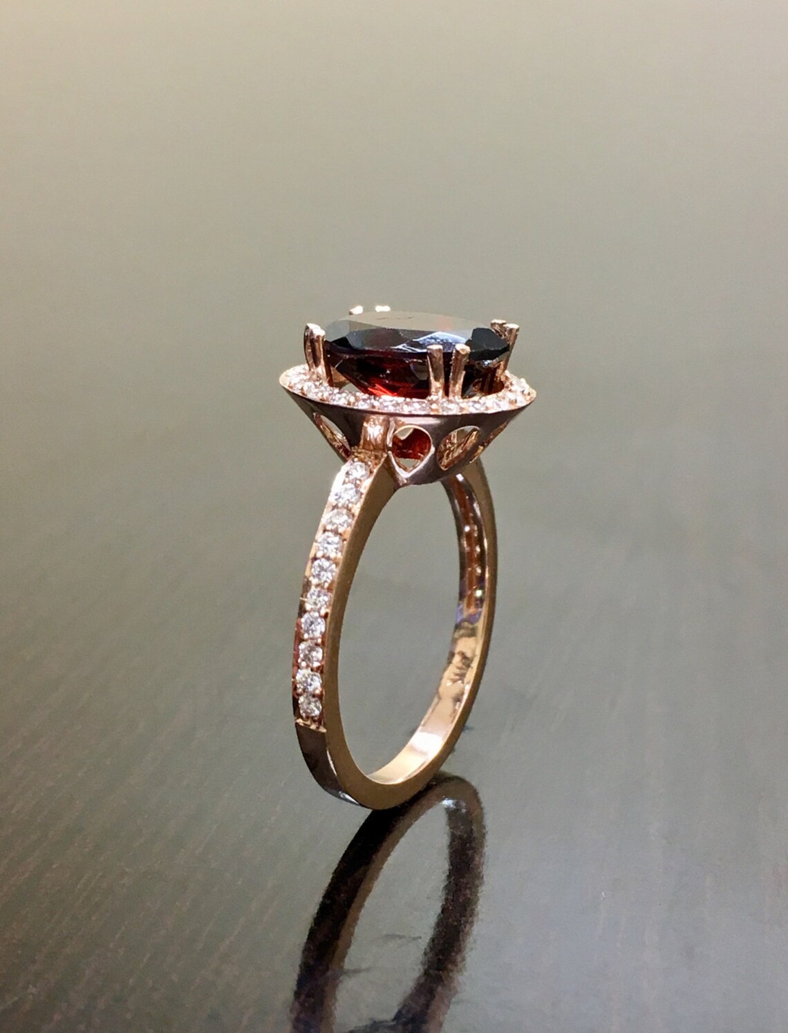 18K Rose Gold Diamond Garnet Engagement Ring Art Deco Rose - Etsy