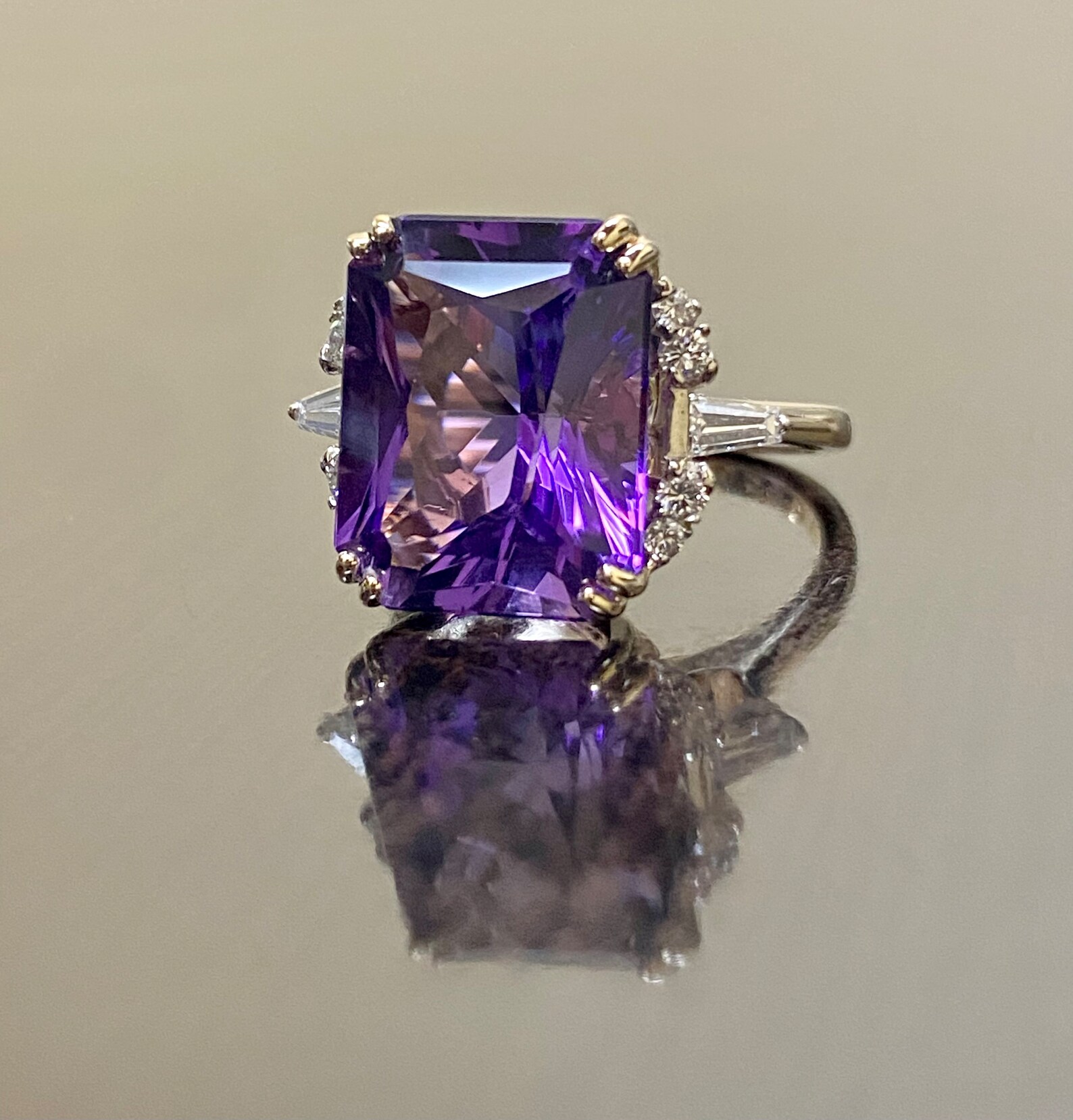 14K Rose Gold Diamond Radiant Cut Amethyst Engagement Ring - Rose Gold ...