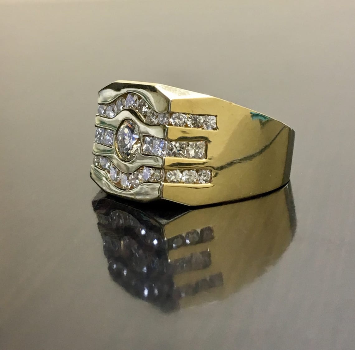 14K Yellow Gold Men's Diamond Ring 14K Gold Men's | Etsy