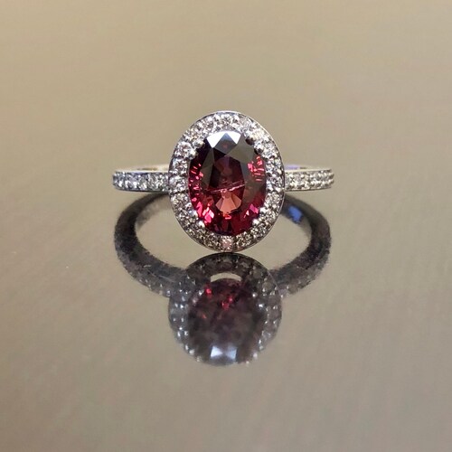 Art Deco Platinum Halo Ruby Diamond Engagement Ring Platinum - Etsy