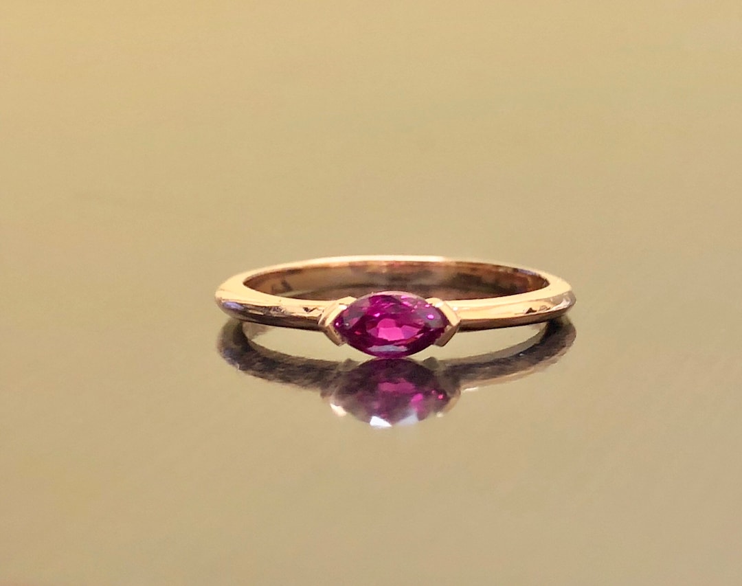 18K Rose Gold Ruby Engagement Ring - Art Deco Rose Gold Marquise Ruby ...