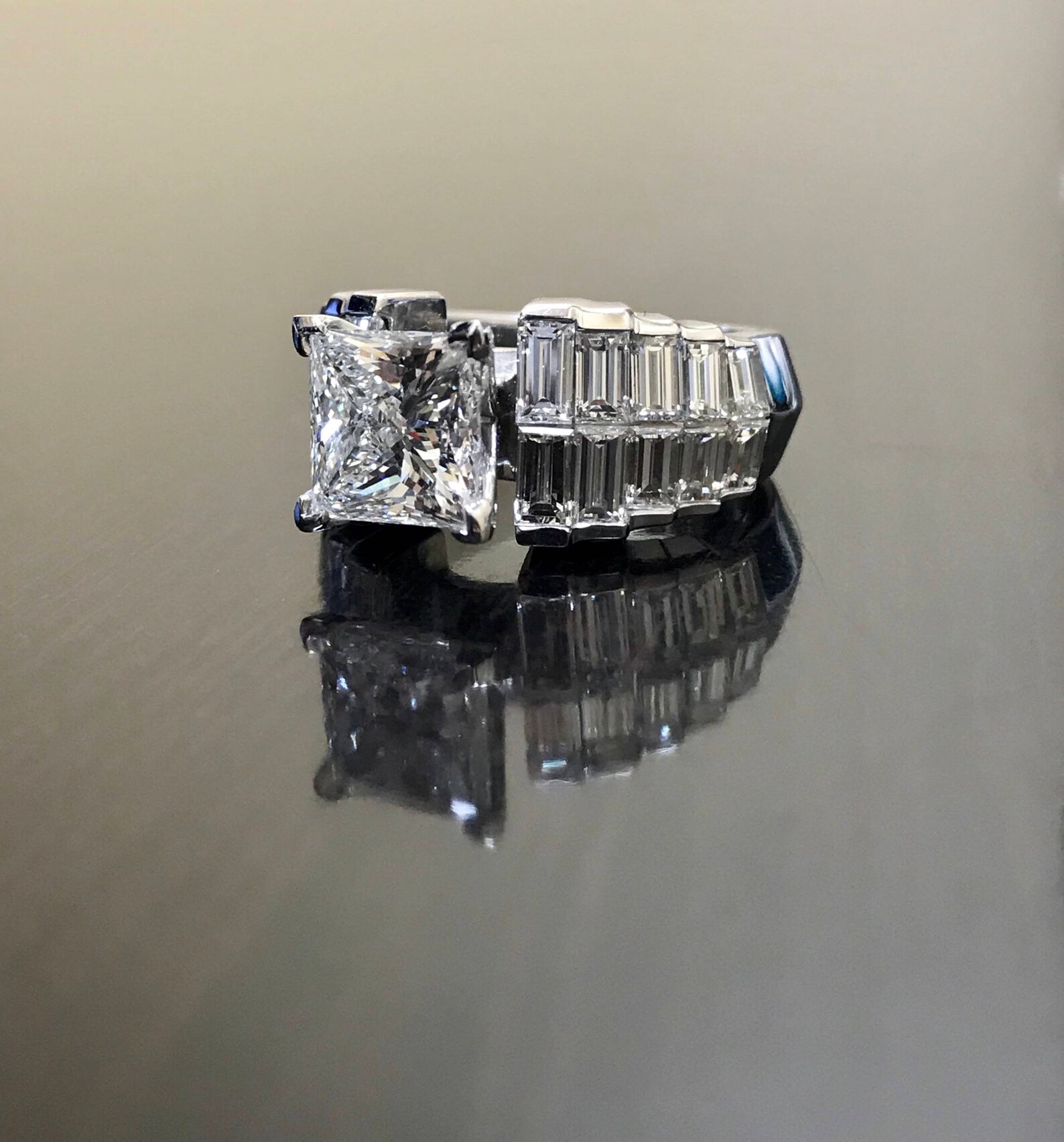 18K Art Deco Princess Cut Diamond Engagement Ring - 18K White Gold ...
