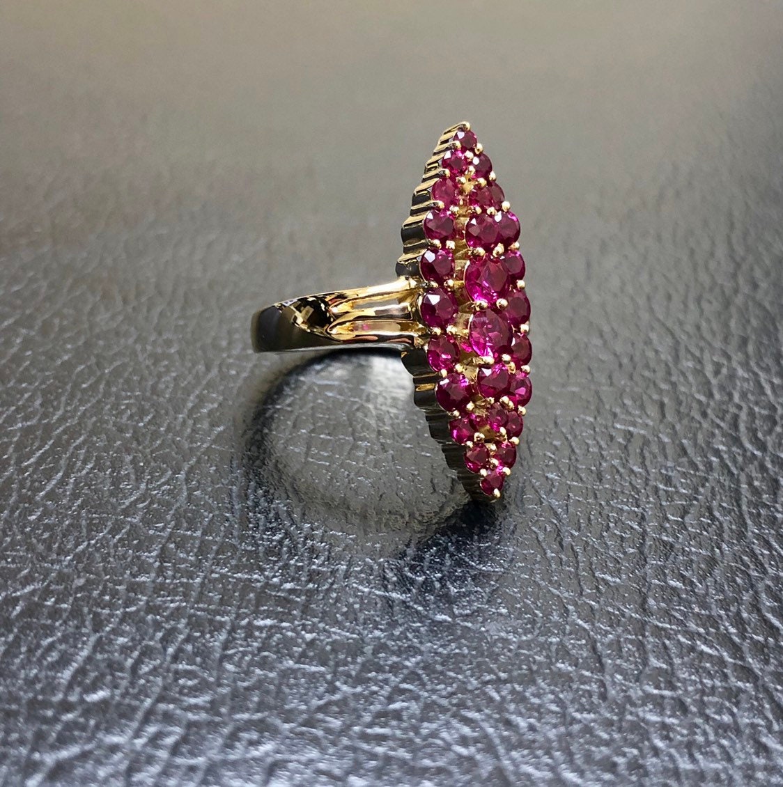 Custom Made Almond Shape 18K Yellow Gold Cluster Genuine Ruby | Etsy