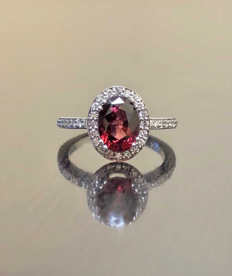 Art Deco Platinum Halo Ruby Diamond Engagement Ring Platinum - Etsy