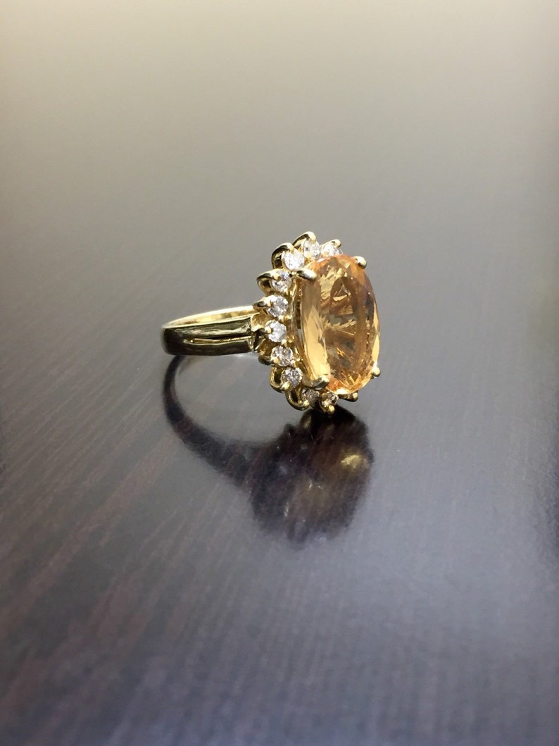 14k Yellow Gold Imperial Topaz Halo Diamond Engagement Ring Etsy