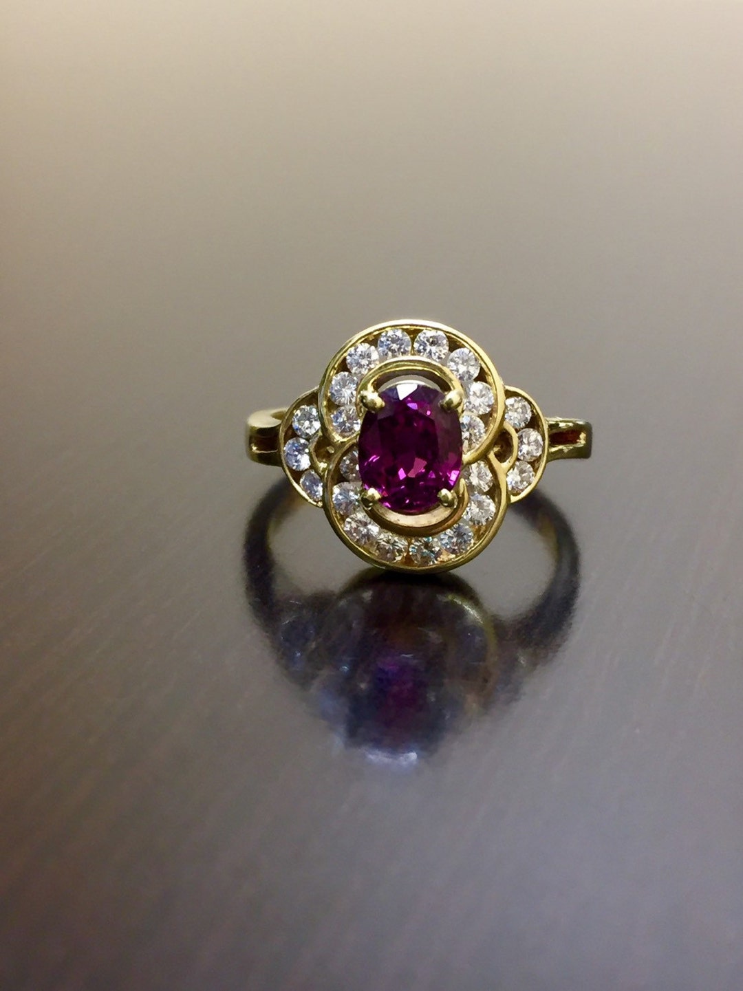 Art Deco Ruby Ring - 14K Yellow Gold Ruby Diamond Engagement Ring - 14K ...