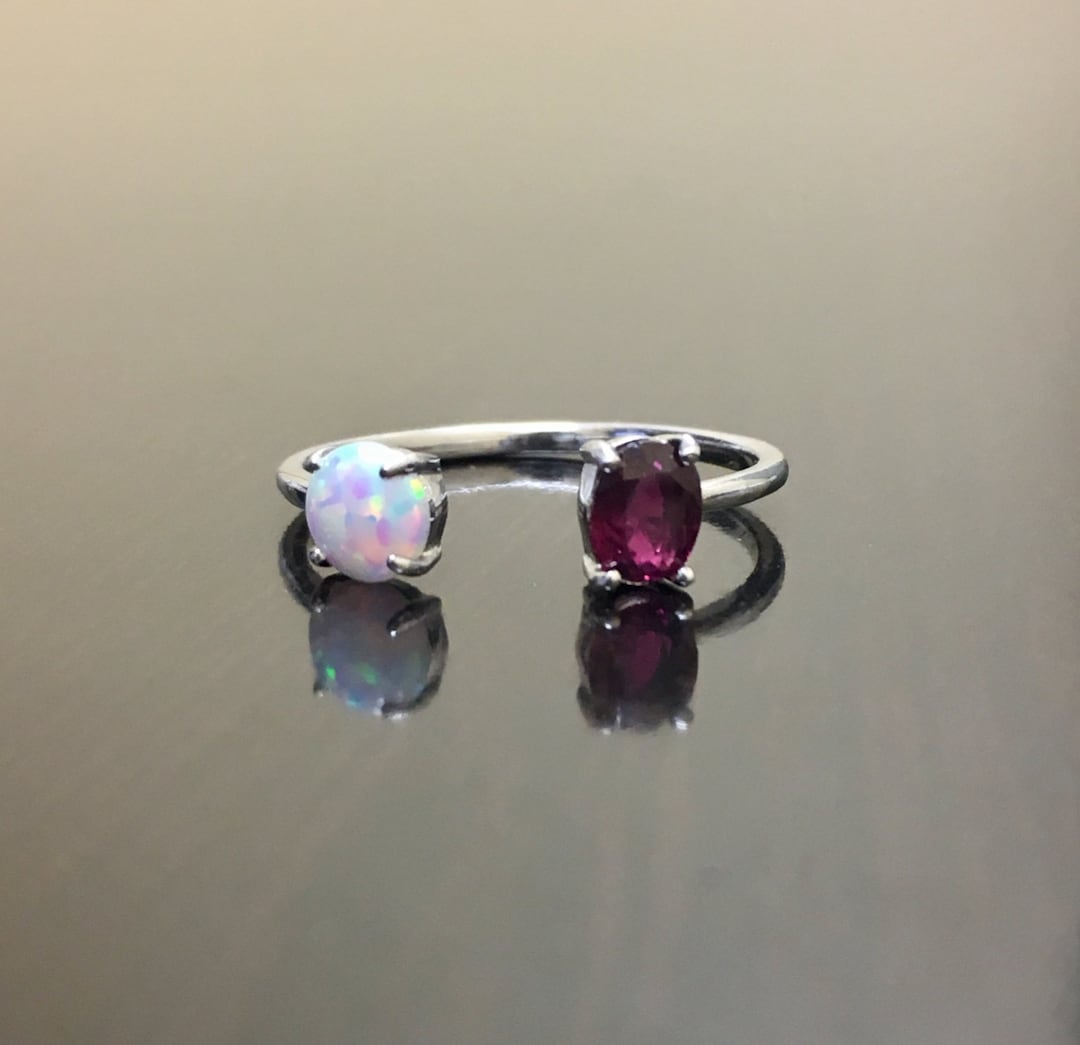 14K White Gold Ruby Opal Engagement Ring - 14K Gold Opal Ruby Wedding ...