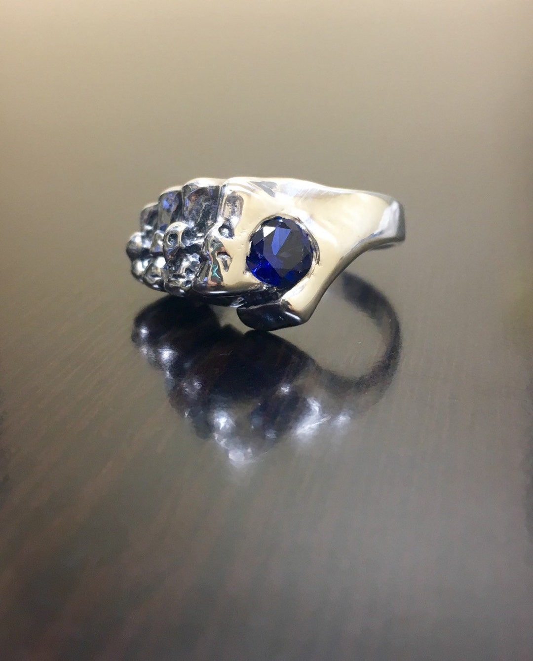 Sterling Silver Skull Fist Hand Ring - Silver Blue Sapphire Ring ...