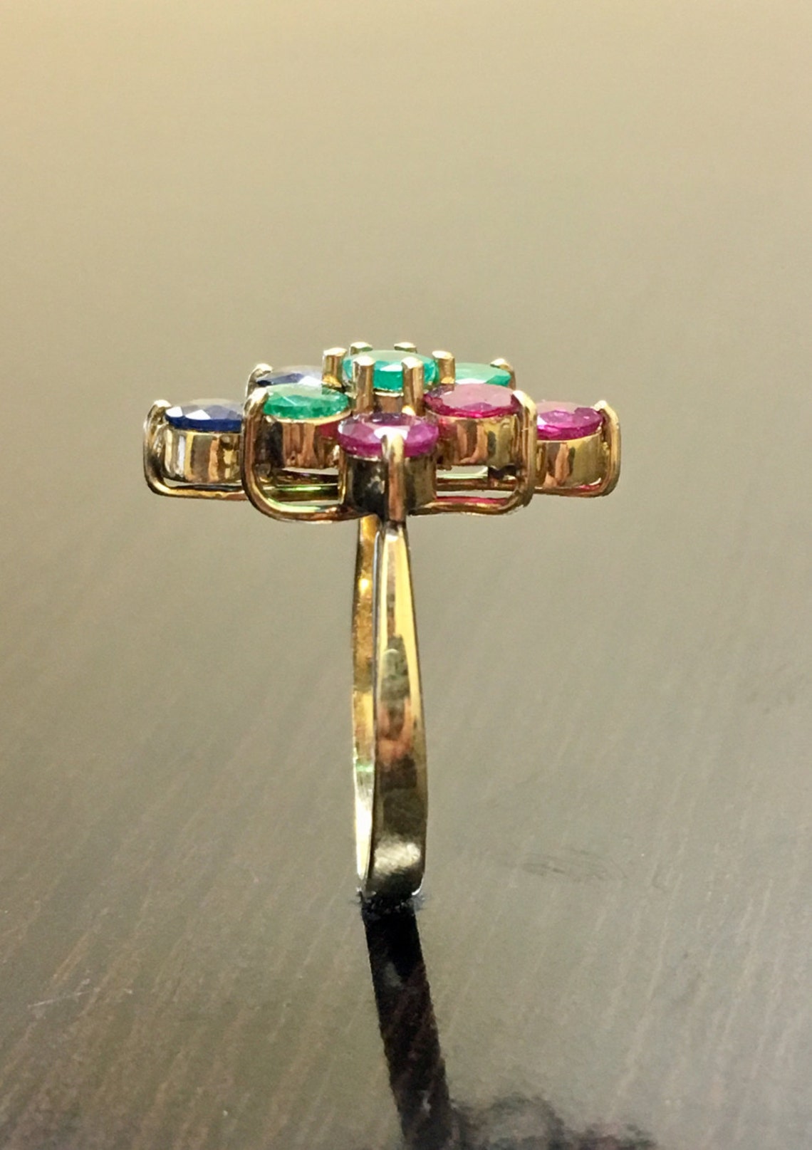 14K Yellow Gold Emerald Sapphire Ruby Engagement Ring 14K | Etsy