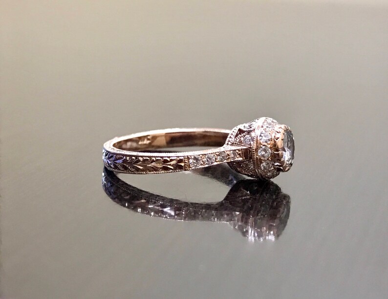 18K Rose Gold Diamond Engagement Ring Art Deco Rose Gold | Etsy