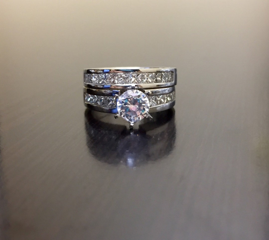 18K White Gold Diamond Engagement Ring Bridal Set - 18K Gold Diamond ...