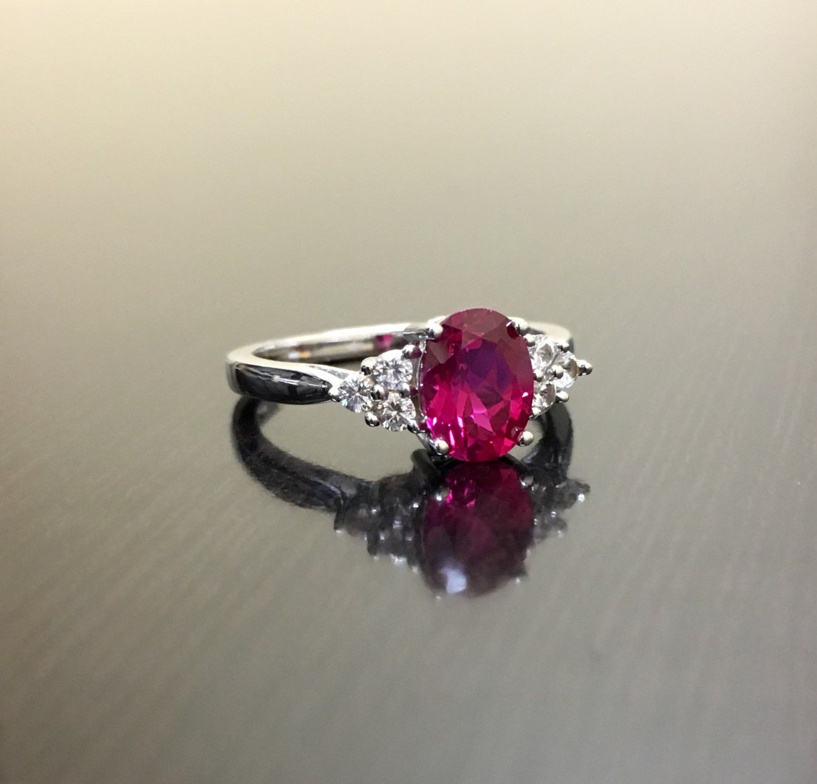 Art Deco Ruby Engagement Ring White Sapphire Art Deco Ruby - Etsy