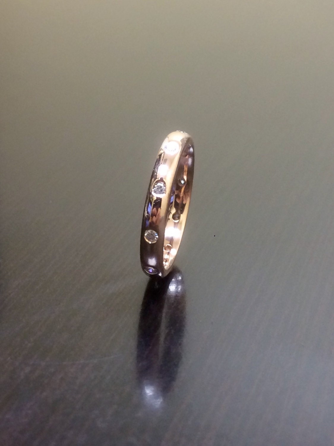 14K Rose Gold Modern Handmade Burnish Set Diamond Eternity | Etsy