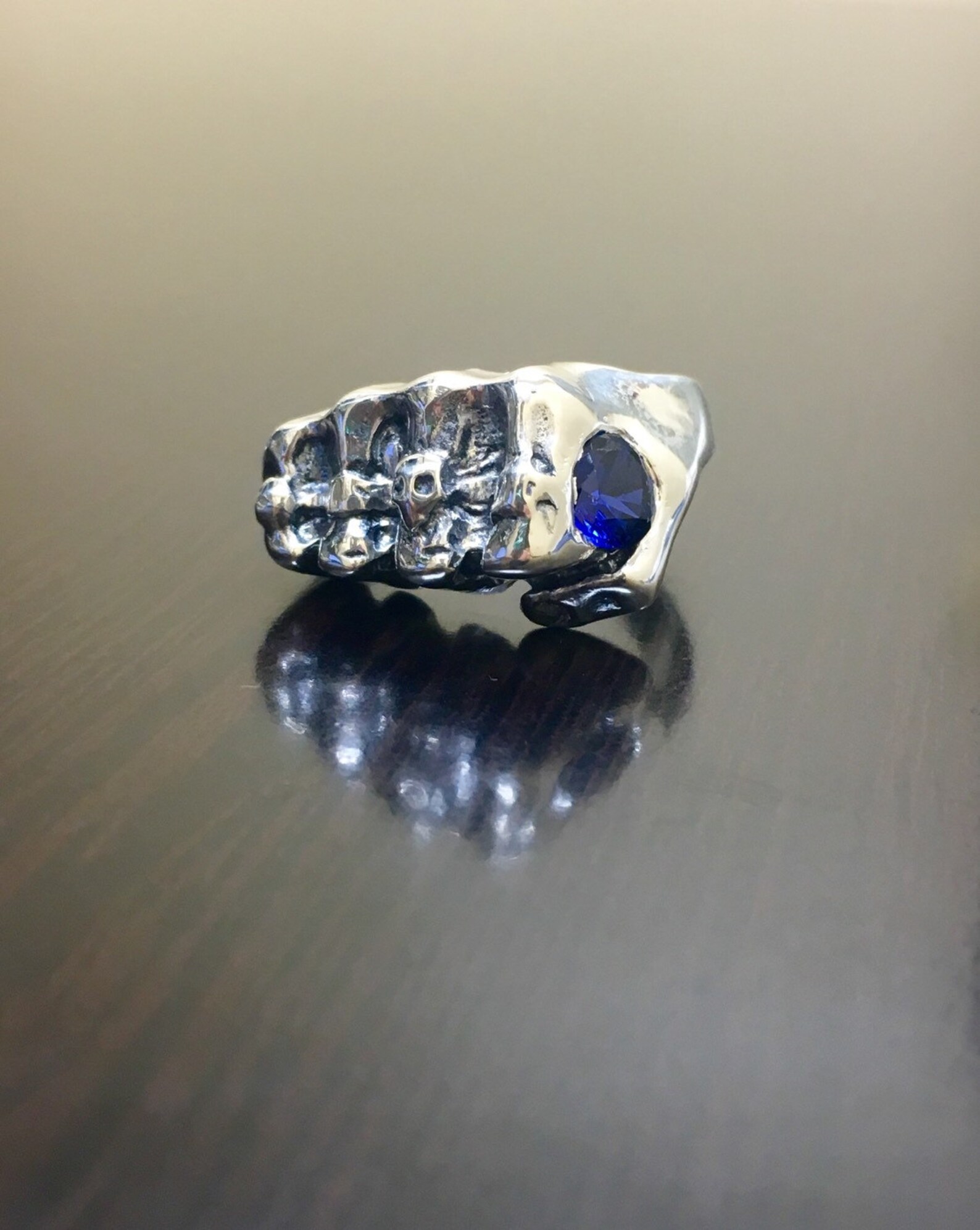 Sterling Silver Skull Fist Hand Ring Silver Blue Sapphire | Etsy