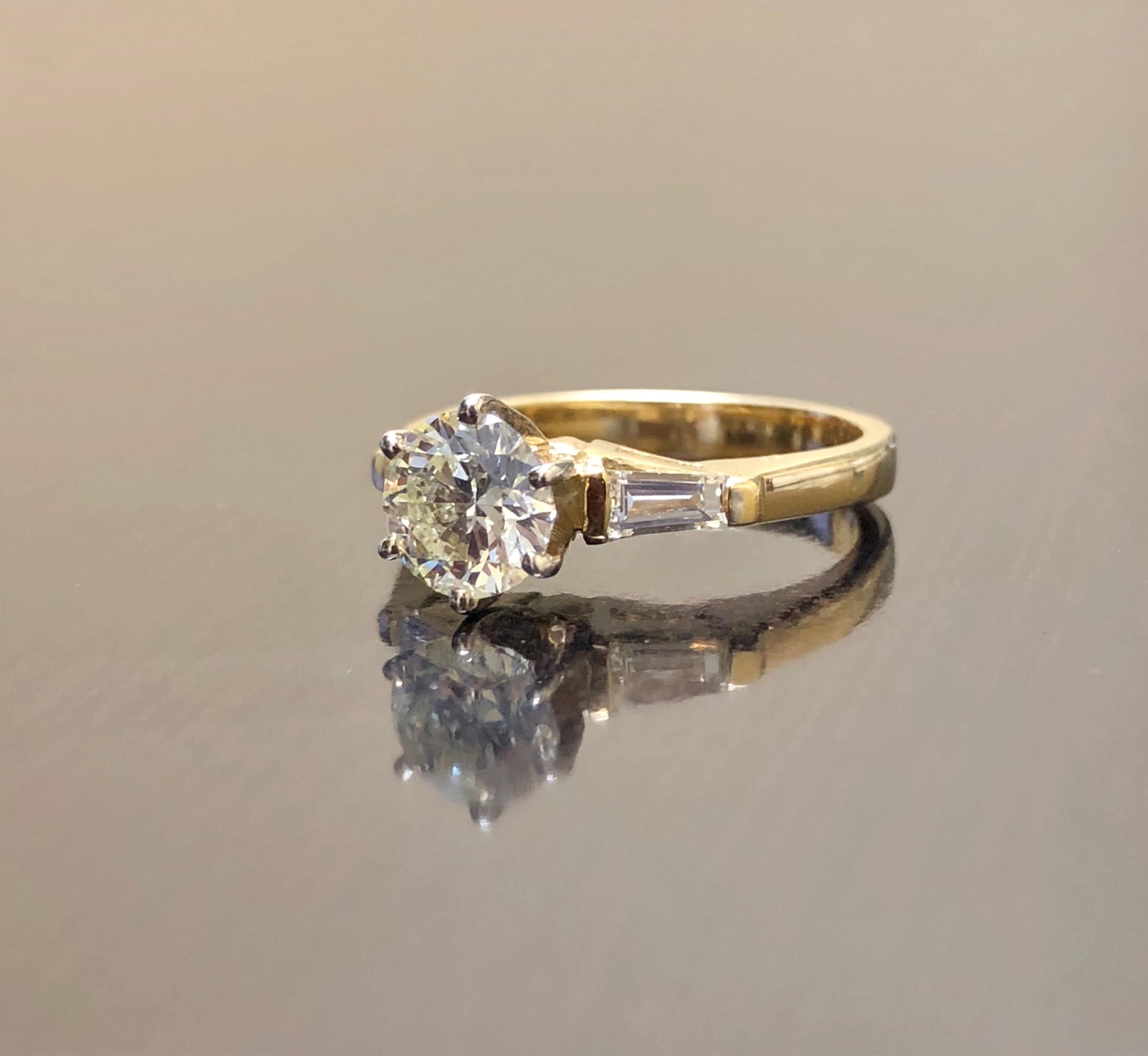 18K Yellow Gold Diamond Engagement Ring 18K Gold Three Stone | Etsy