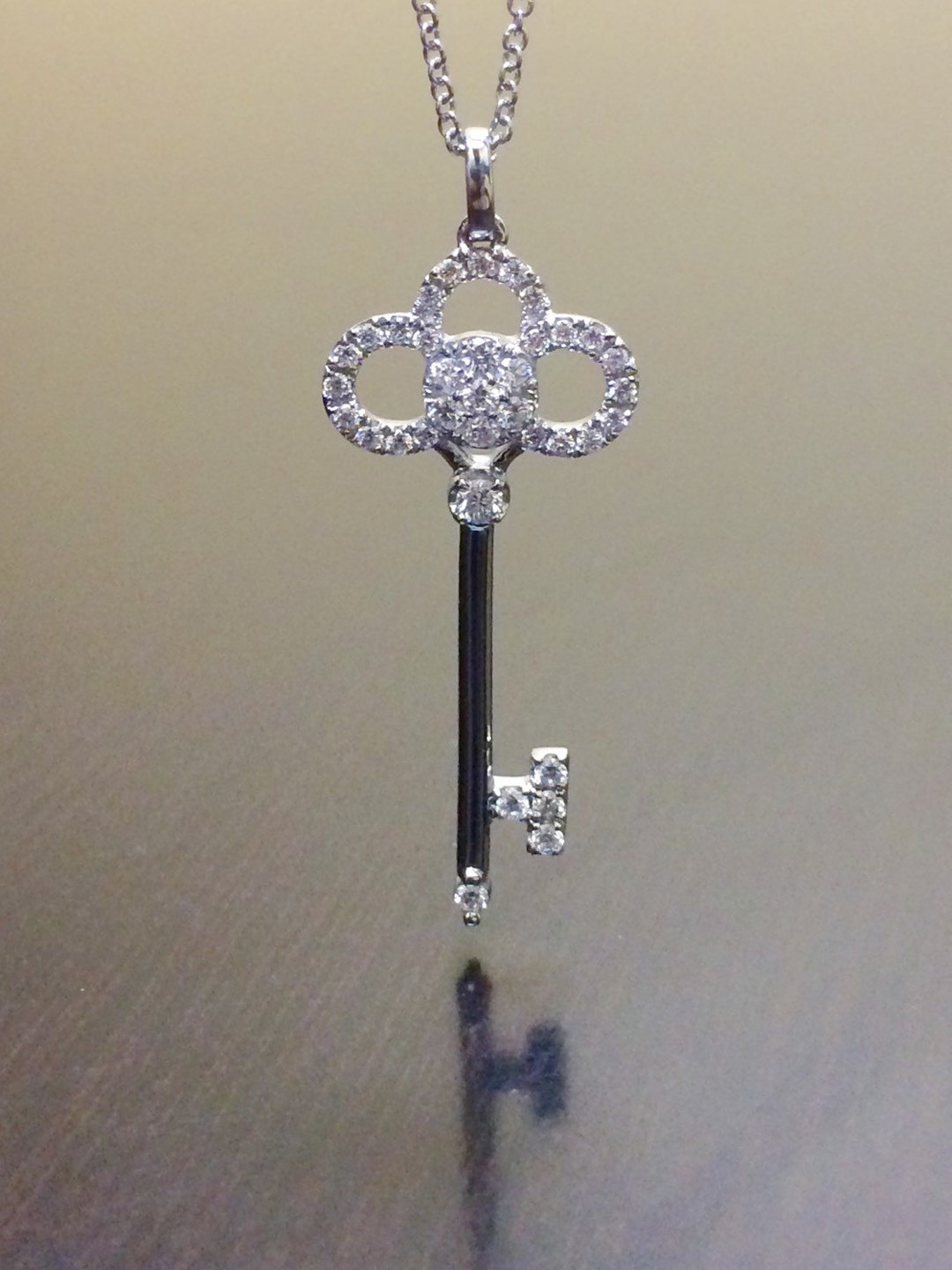 18K White Gold Diamond Key Necklace - 18K Gold Diamond Necklace ...
