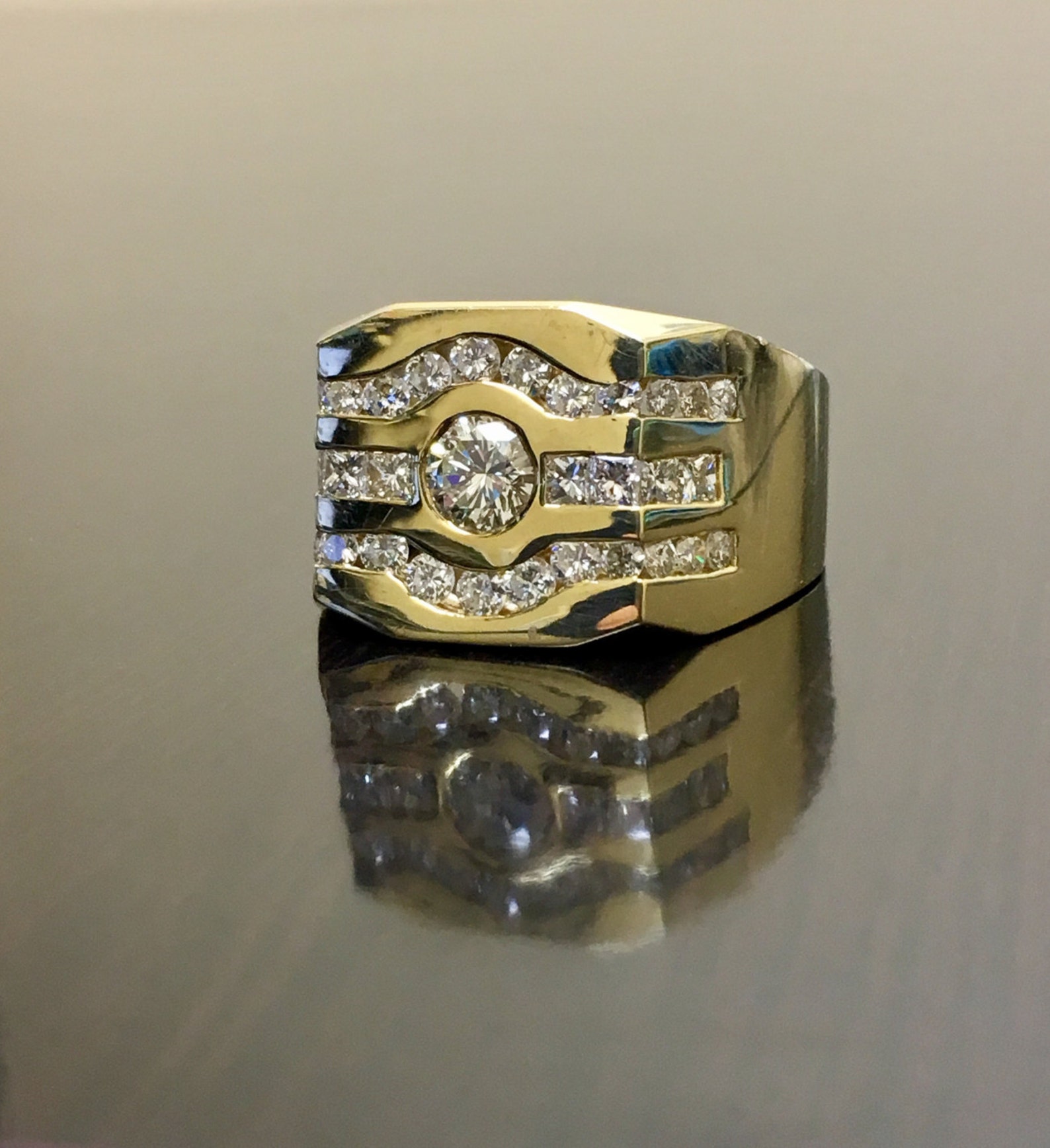 14K Yellow Gold Men's Diamond Ring 14K Gold Men's - Etsy