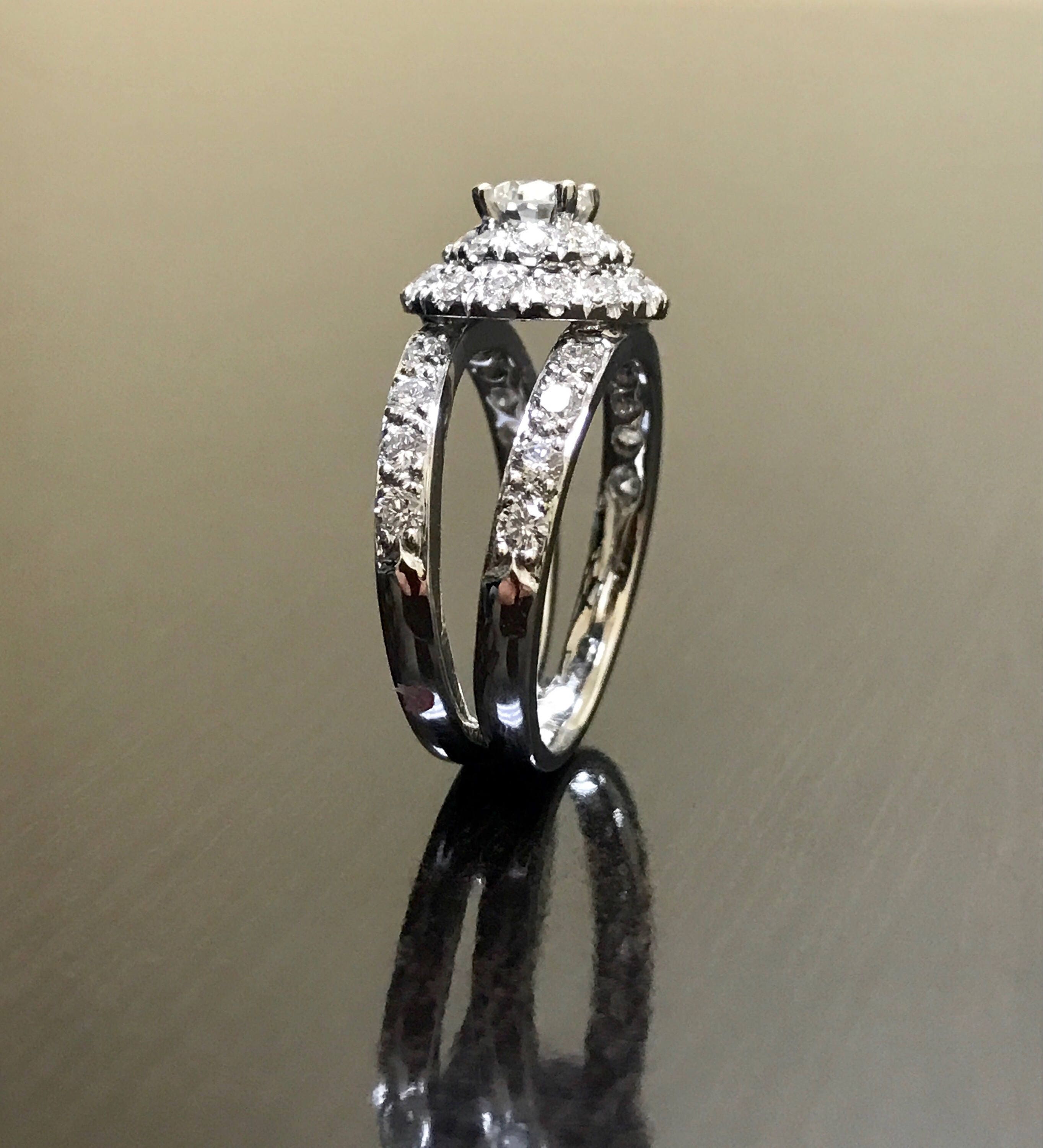 18K White Gold Diamond Engagement Ring 18K Gold Halo Diamond | Etsy