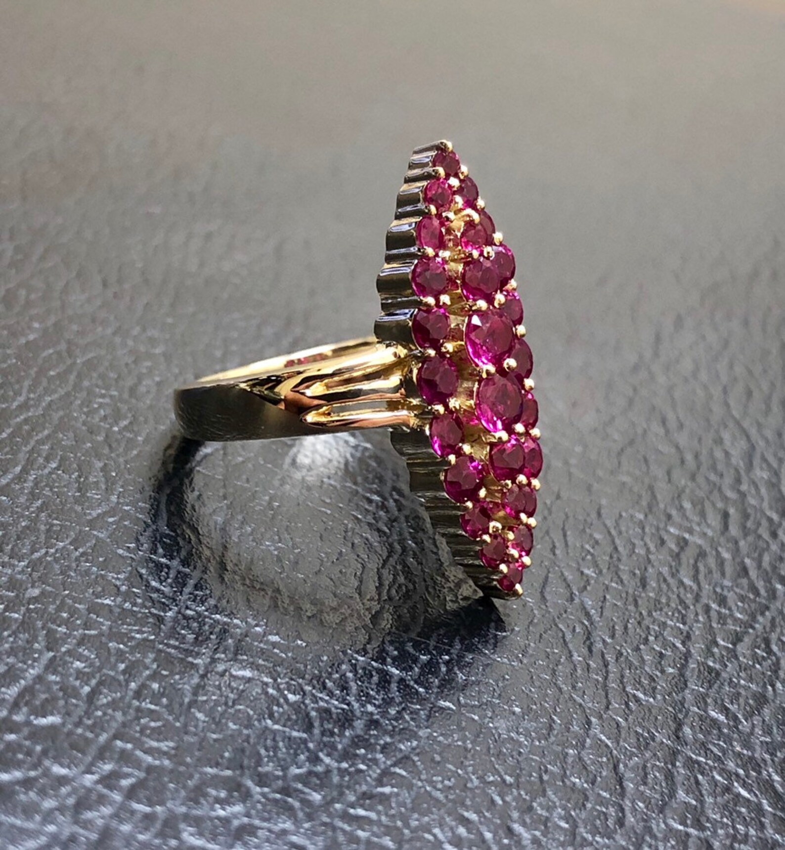 Custom Made Almond Shape 18K Yellow Gold Cluster Genuine Ruby - Etsy