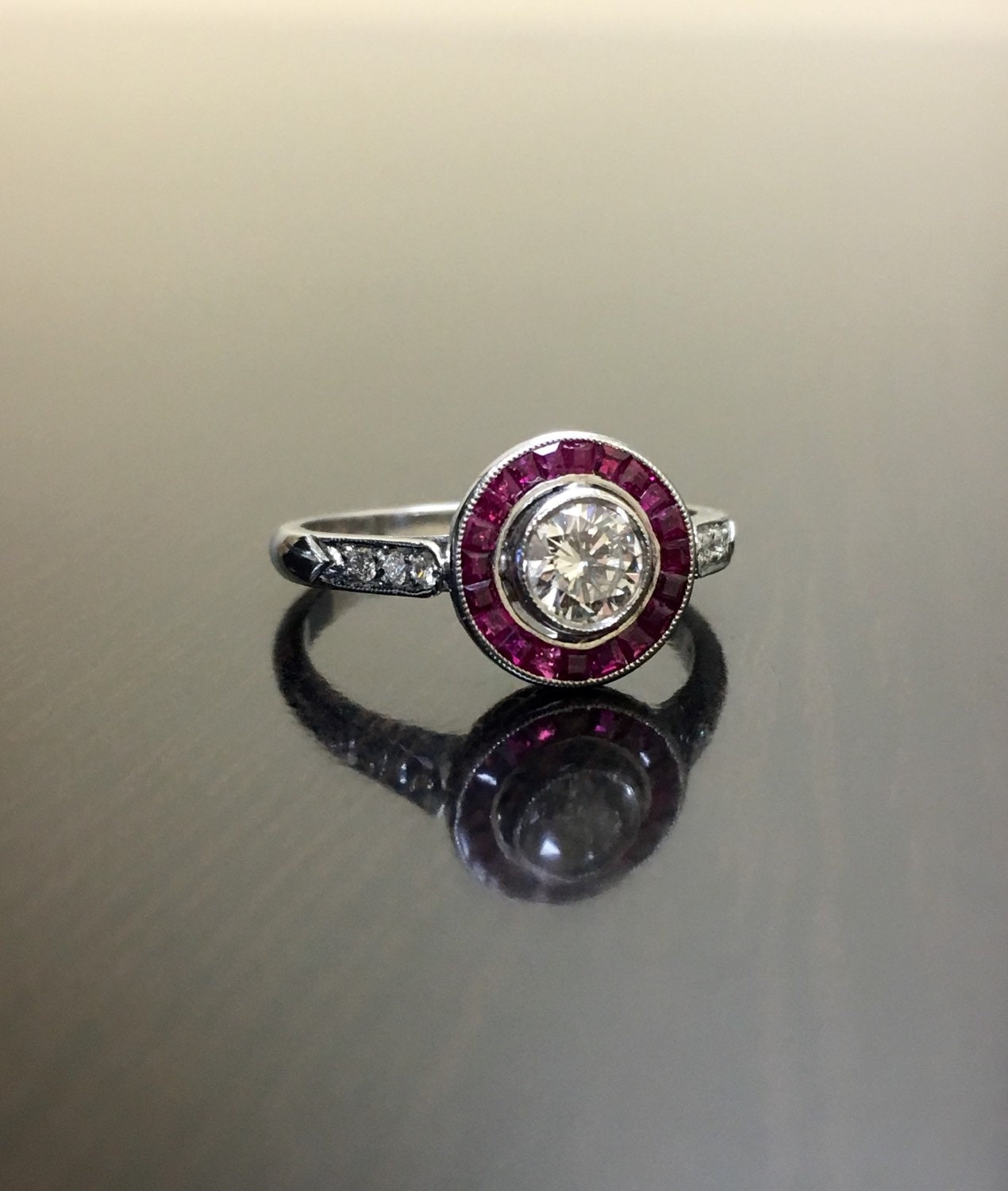 Art Deco Platinum Halo Ruby Diamond Engagement Ring Platinum - Etsy