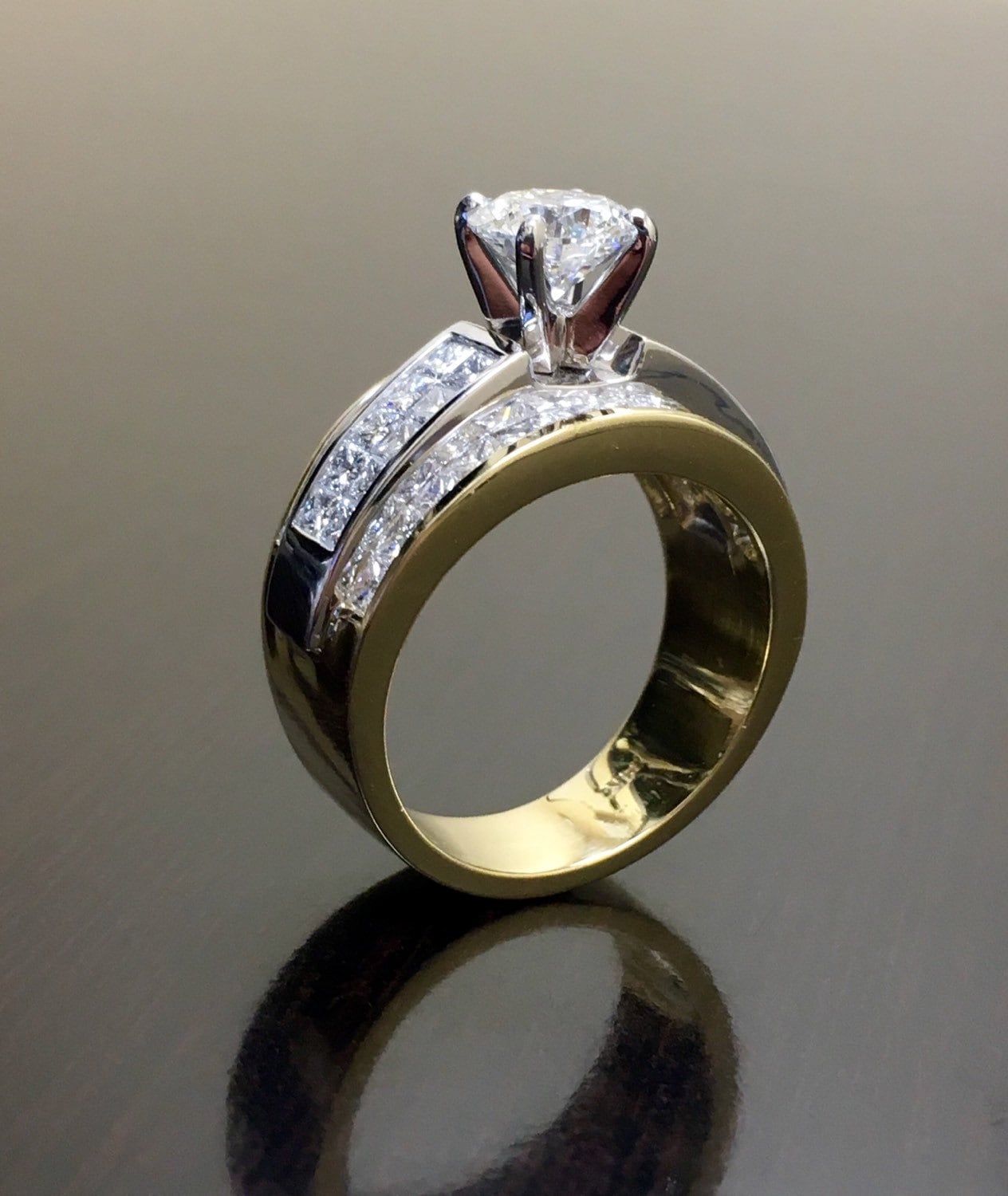 14K Two Tone Gold Diamond Engagement Ring 14K Gold Invisible | Etsy