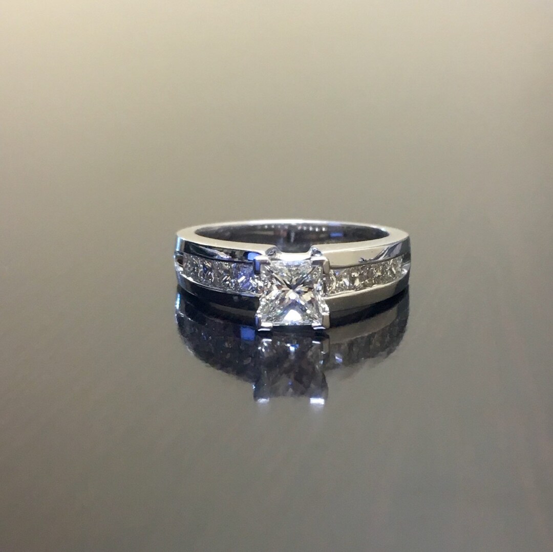 14K White Gold Princess Cut Diamond Engagement Ring - 14K Gold Diamond ...